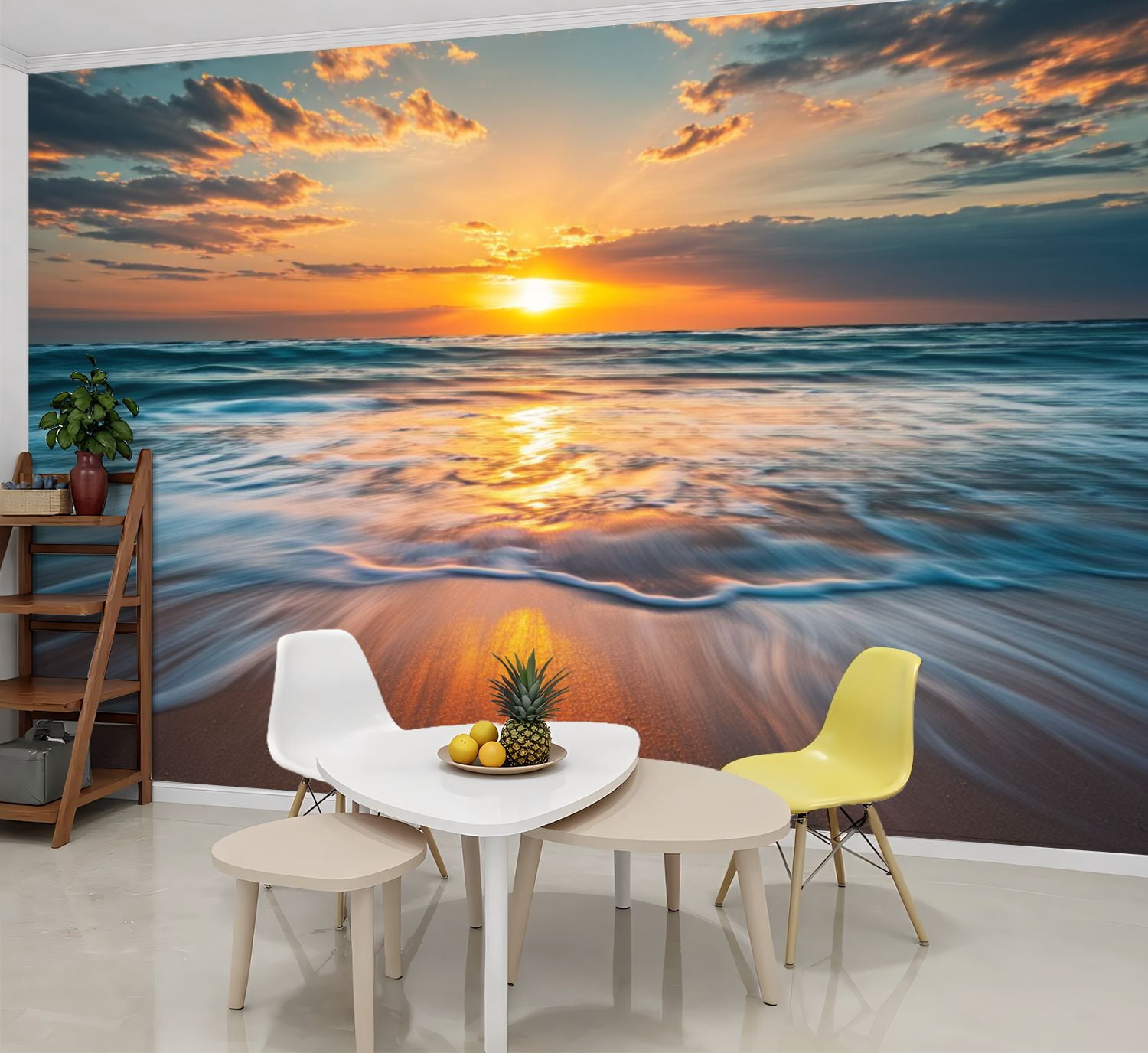 Wallpaper Sun Blue Wave Coastal Beach Gold Sun Scenery Sunset Peel and ...