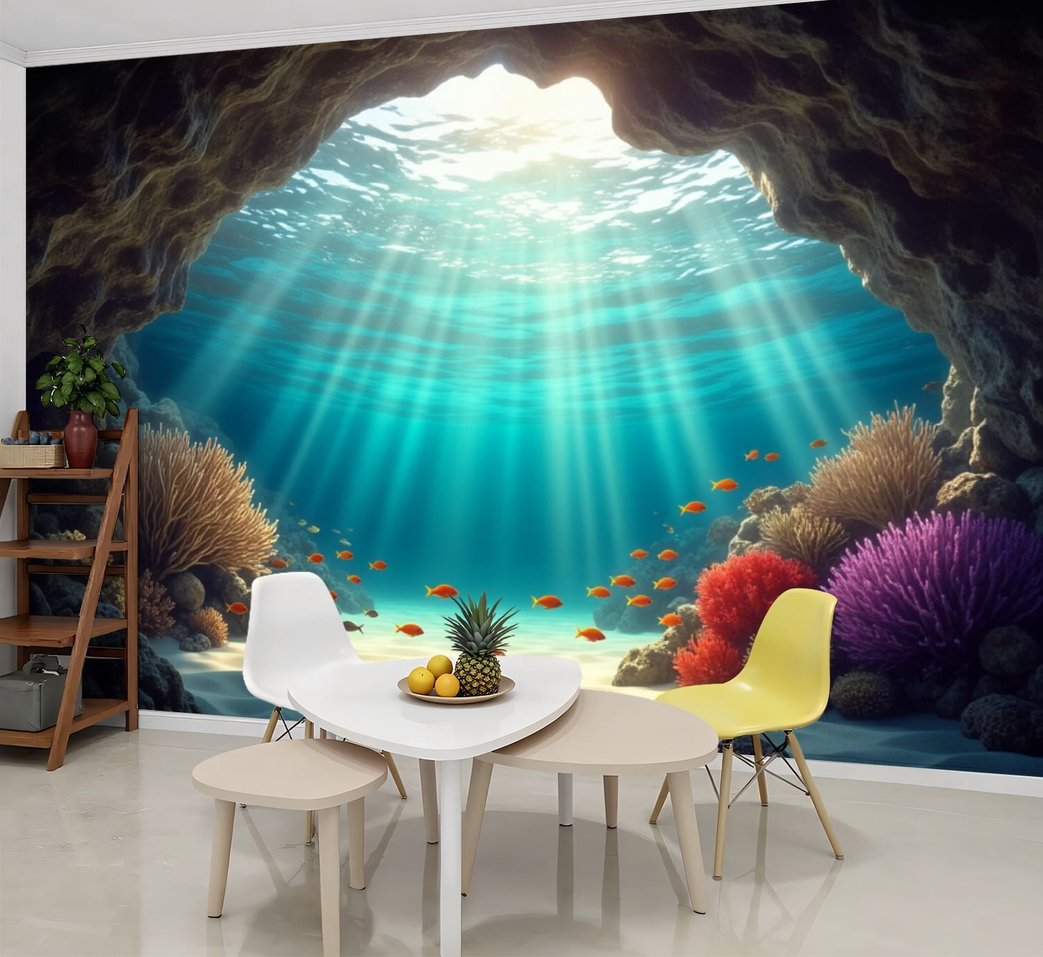 Wallpaper Sunlit Underwater Coral Colorful Fish Clear Water Peel and ...