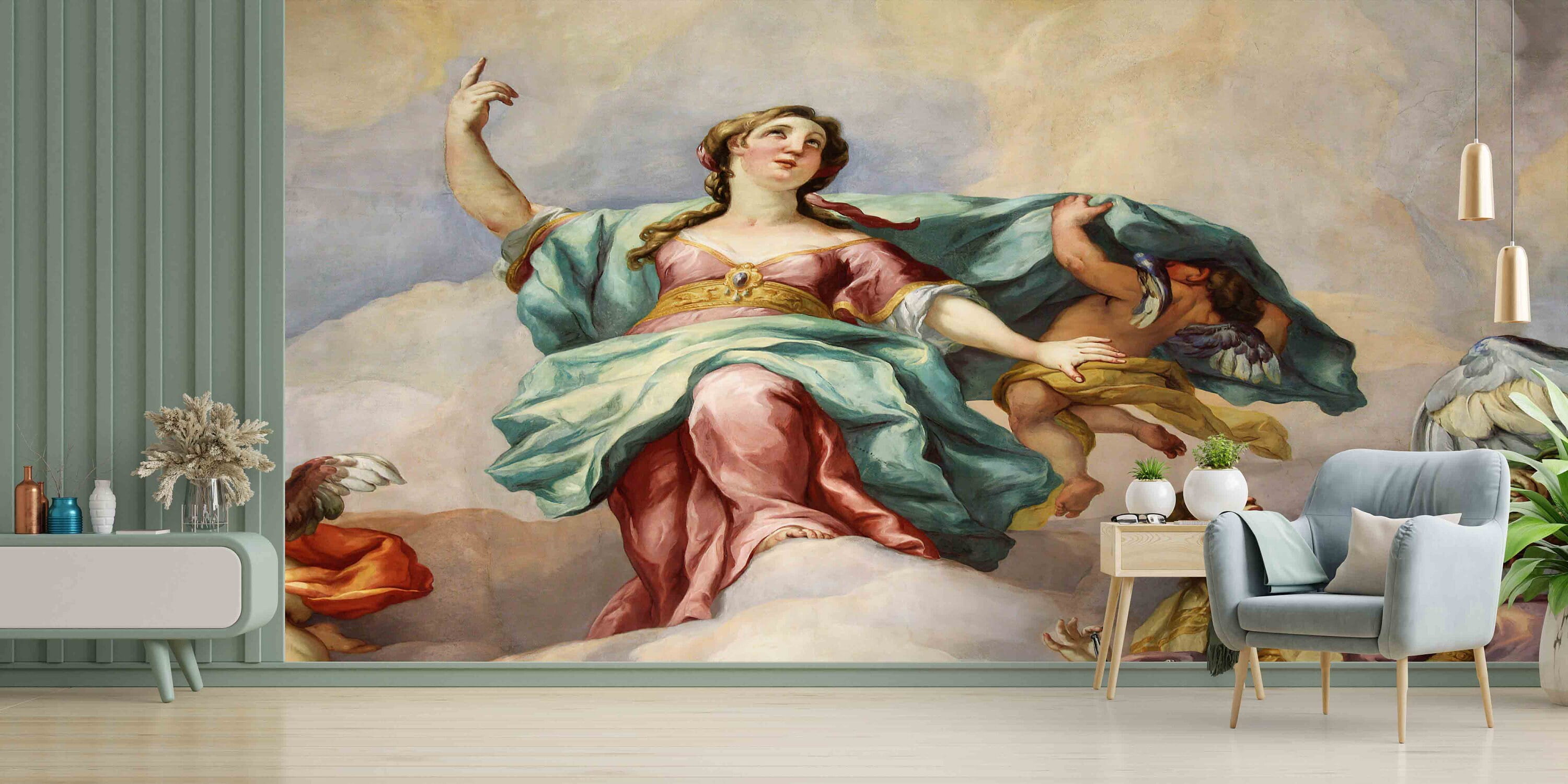 Wallpaper Wall Art, Angels In Cloud Painting, Modern Wallpaper, Modern ...