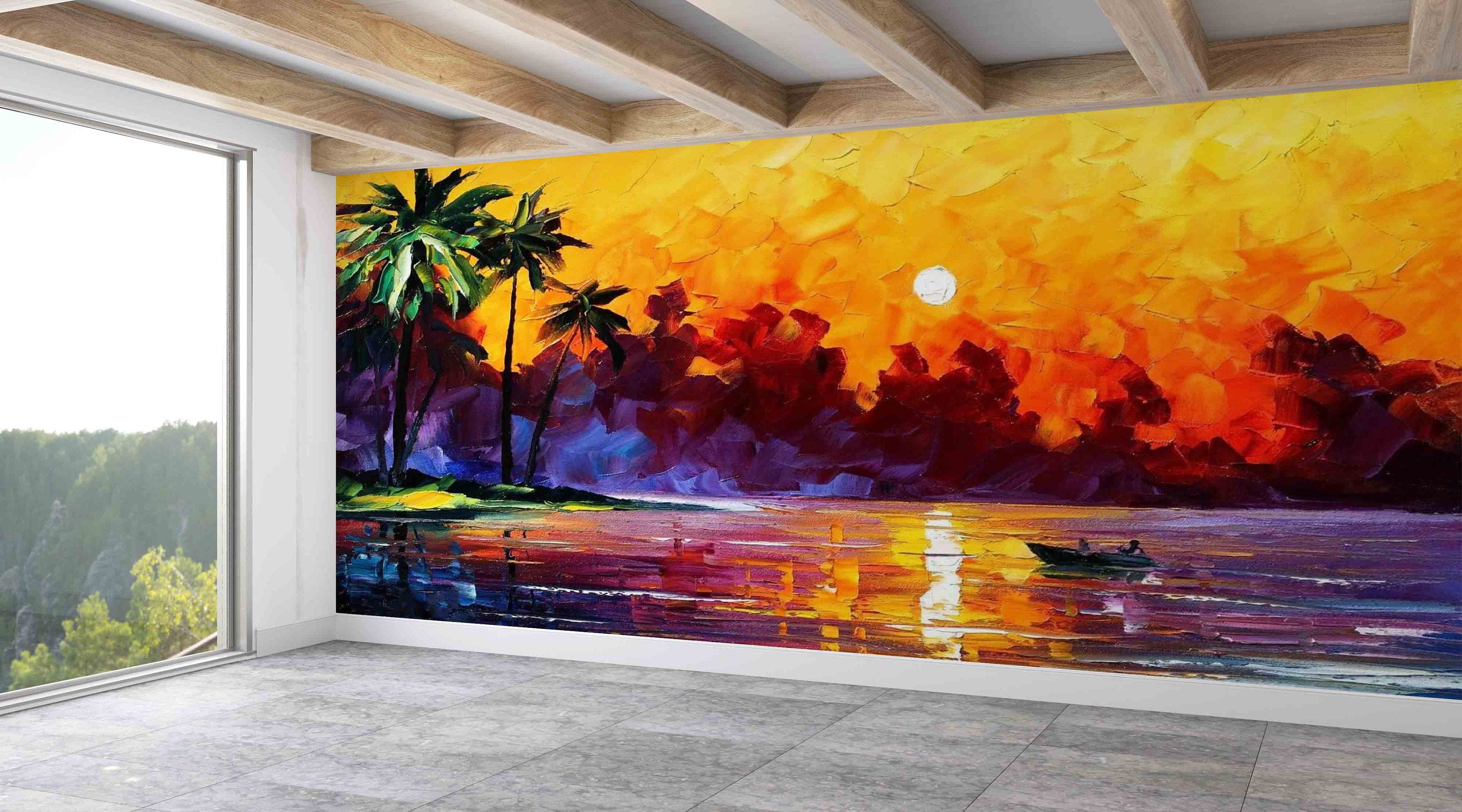 Wallpaper Wall Art, Bright Wallpaper, Sun Mural, Paper Wall Art Nature ...