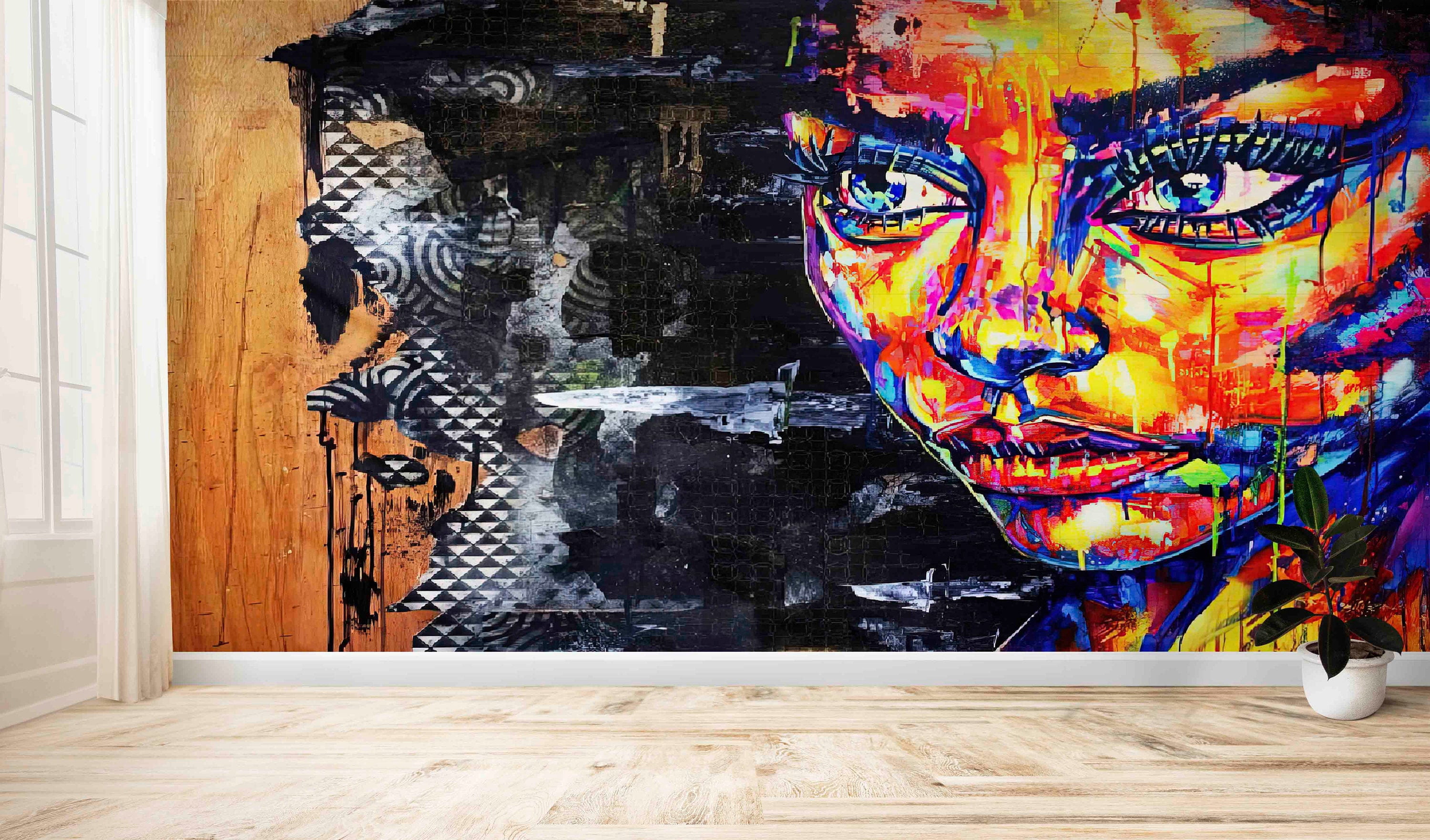 Wallpaper Wall Art, Colorful Woman Painting, Colorful Wall Decor, Paper ...