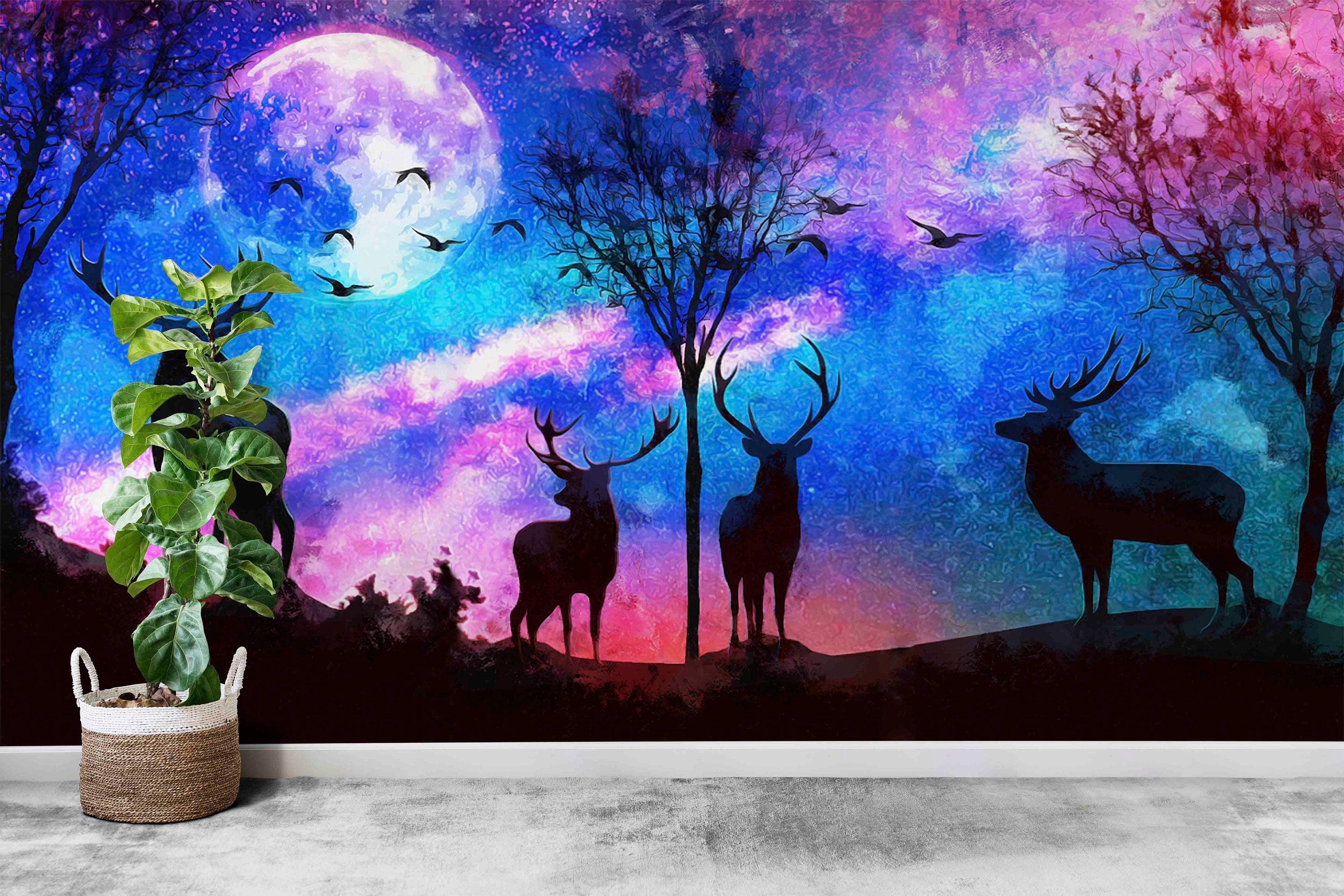 Wallpaper Wall Art, Modern Mural, Forest Wall Print, Modern Wallpaper ...