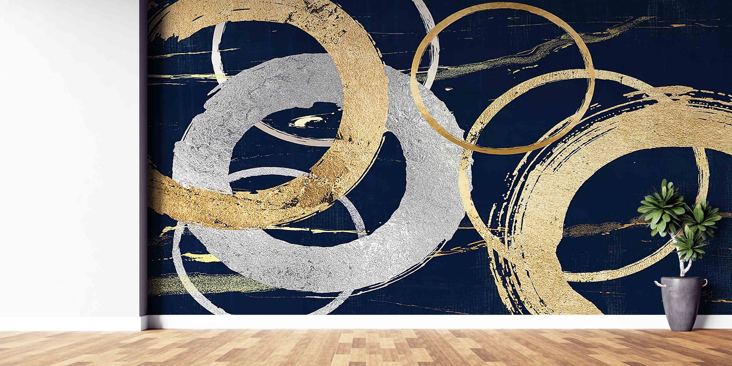 Wallpaper Wall Art, Modern Wallpaper, Gold and Silver Rings, Custom ...