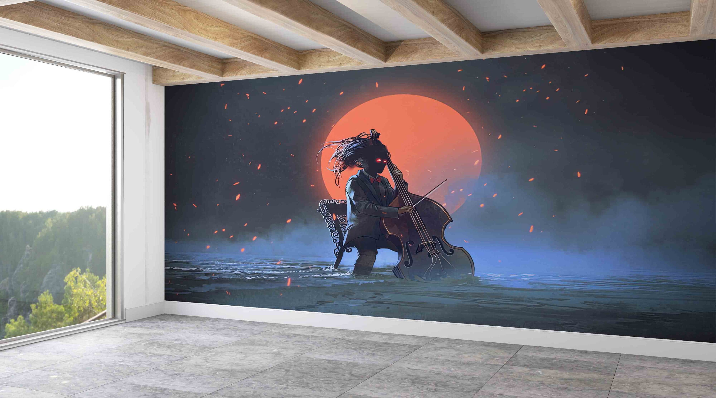 Wallpaper Wall Art, Red Moon Wall Poster, Bright Wallpaper, Music Wall ...