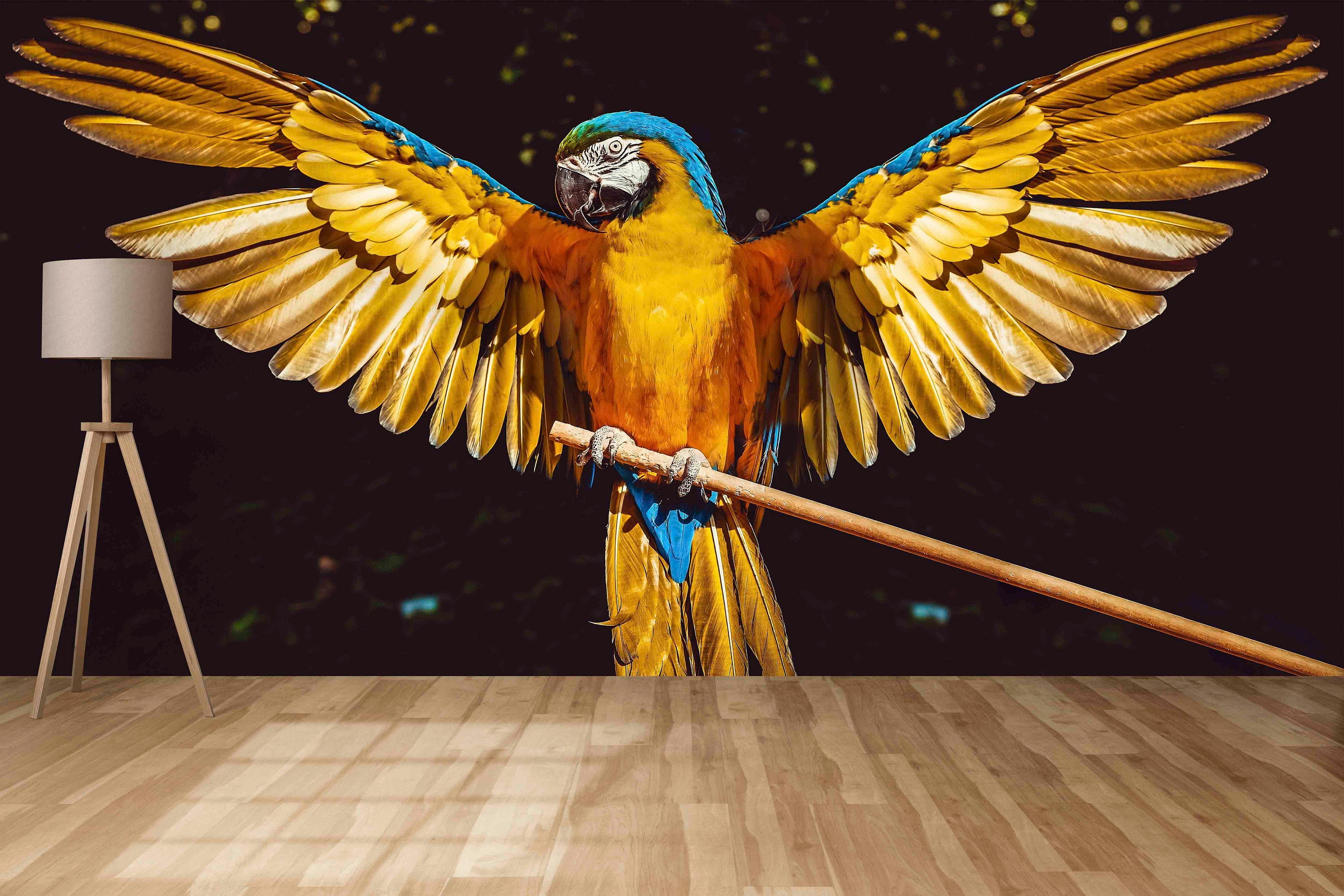 Wallpaper Wall Art, Yellow Wall Mural, Spread Bird Wings Wall Decor ...