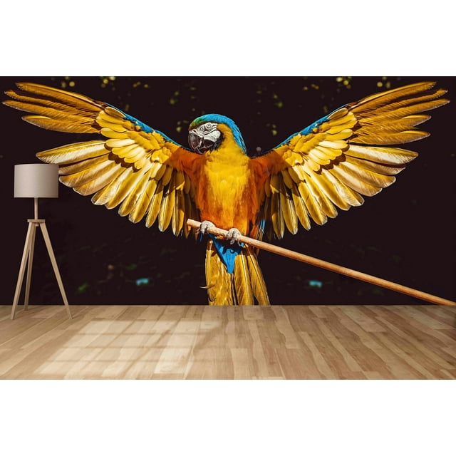 Wallpaper Wall Art, Yellow Wall Mural, Spread Bird Wings Wall Decor ...