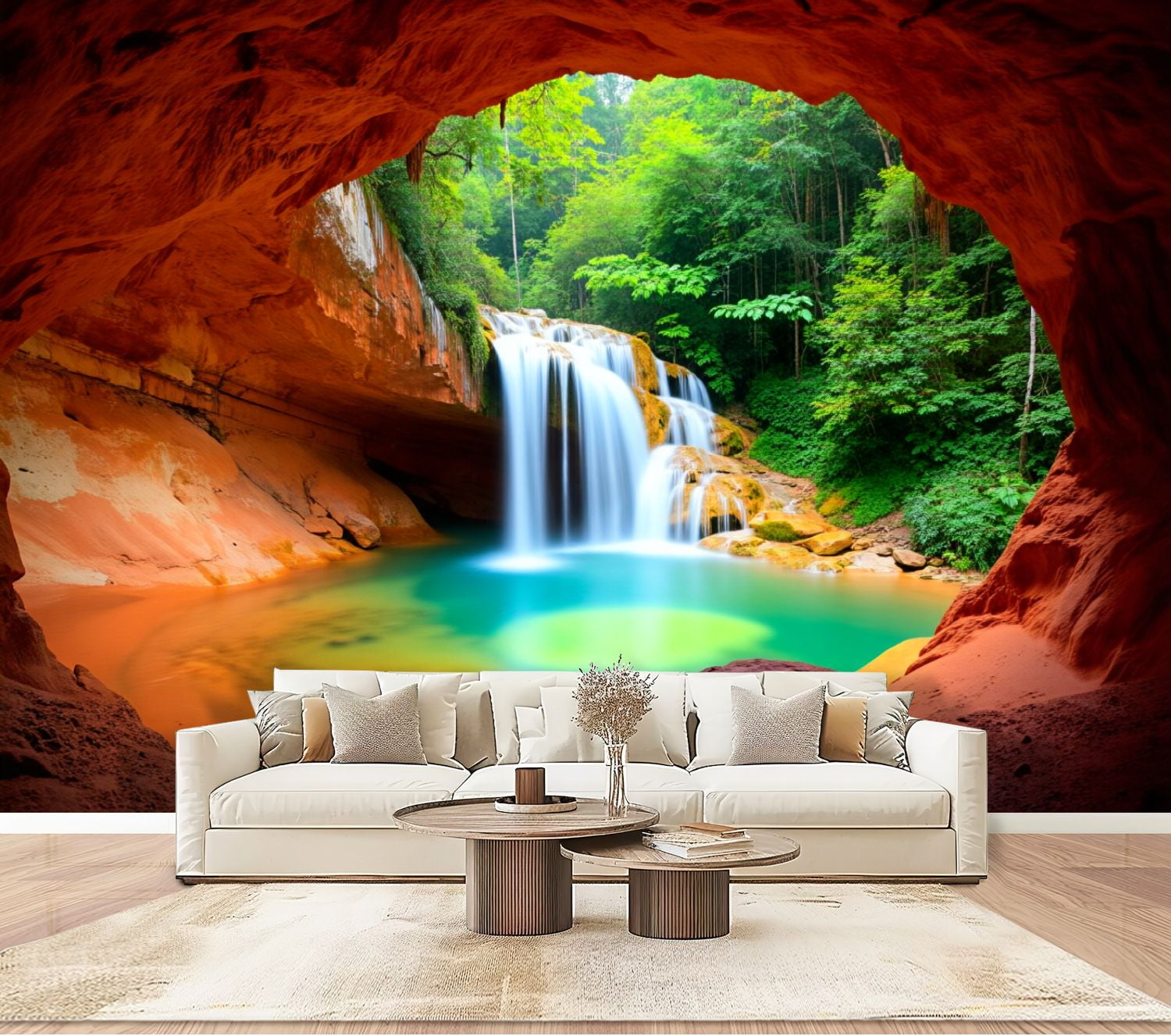 Wallpaper Waterfall Cave Rocks Greenery Crystal clear Water Rock ...