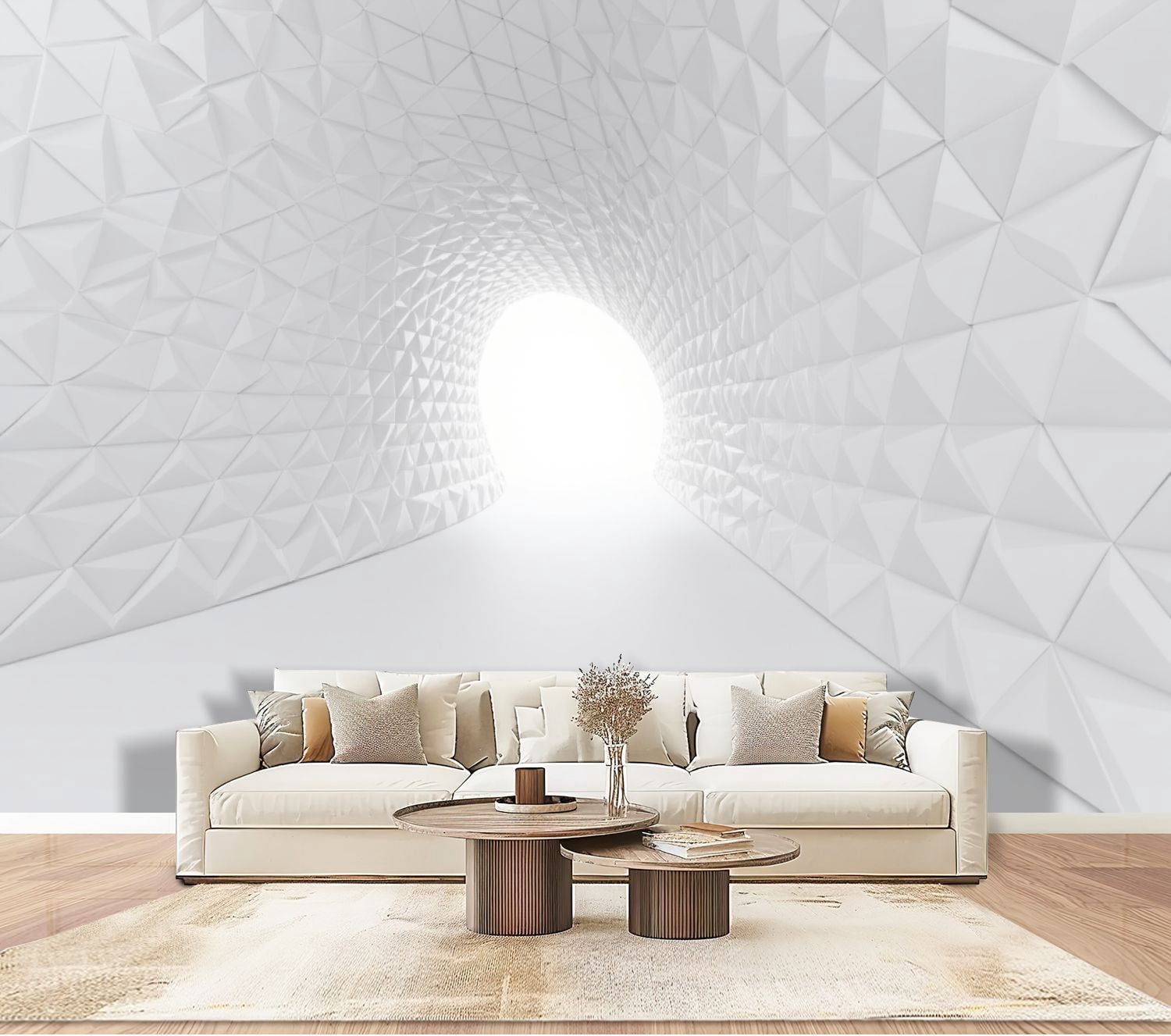 Wallpaper White Geometric Tunnel Interior 3D Triangular Peel and Stick ...