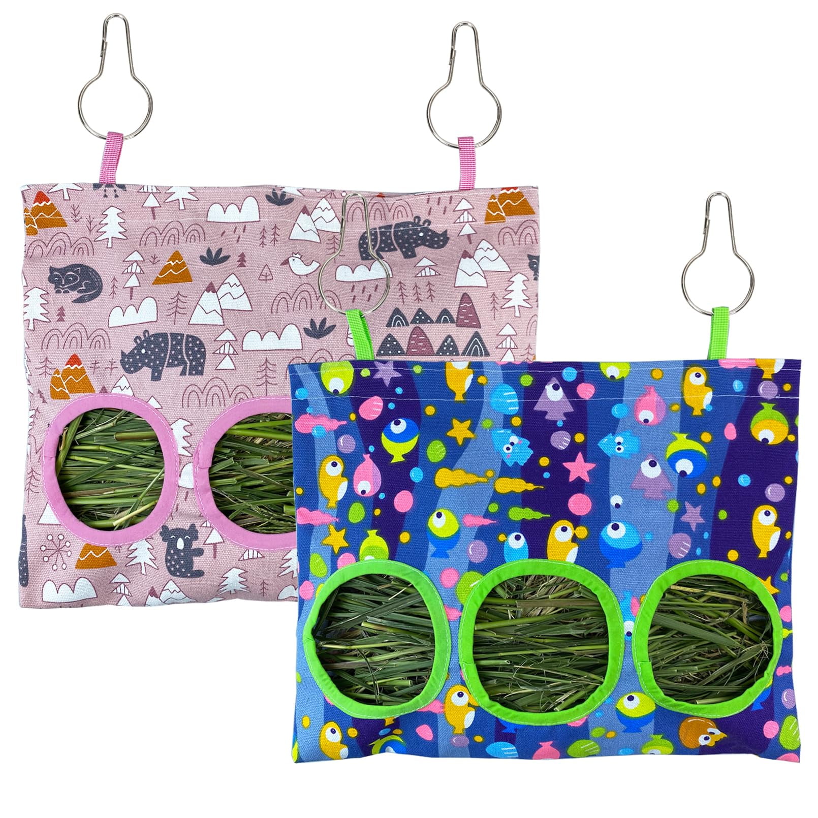 Wallspet 2Pcs Rabbit Hay TMA2 Feeder Bag Guinea Pigs Hanging Hay ...