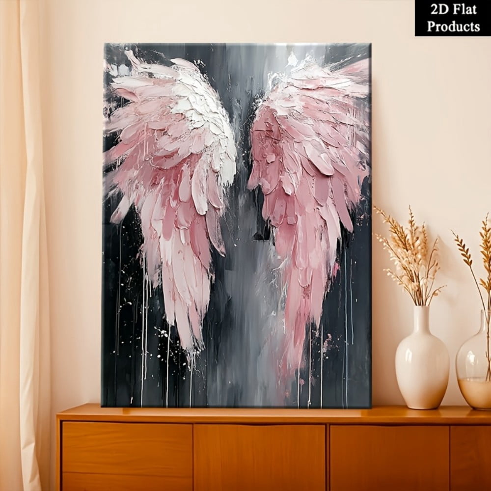 Wallume Store Pink Angel Wings Textured Canvas Wall Art - Affordable ...