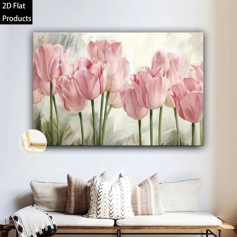 Wallume Store Pink Tulip Canvas Art - Gentle Ambience Home Decor ...