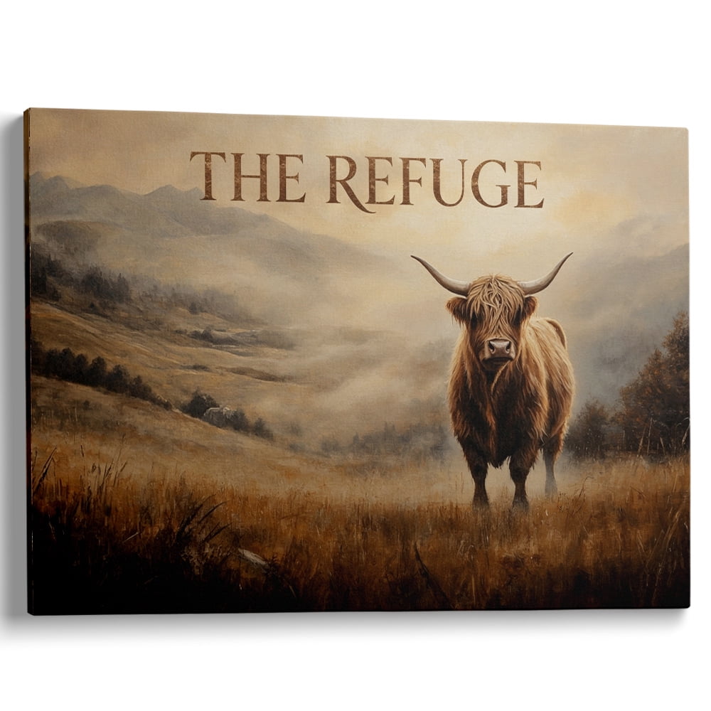 Wallume Store Rustic Highland Cow Mountain Refuge Canvas Wall Art ...