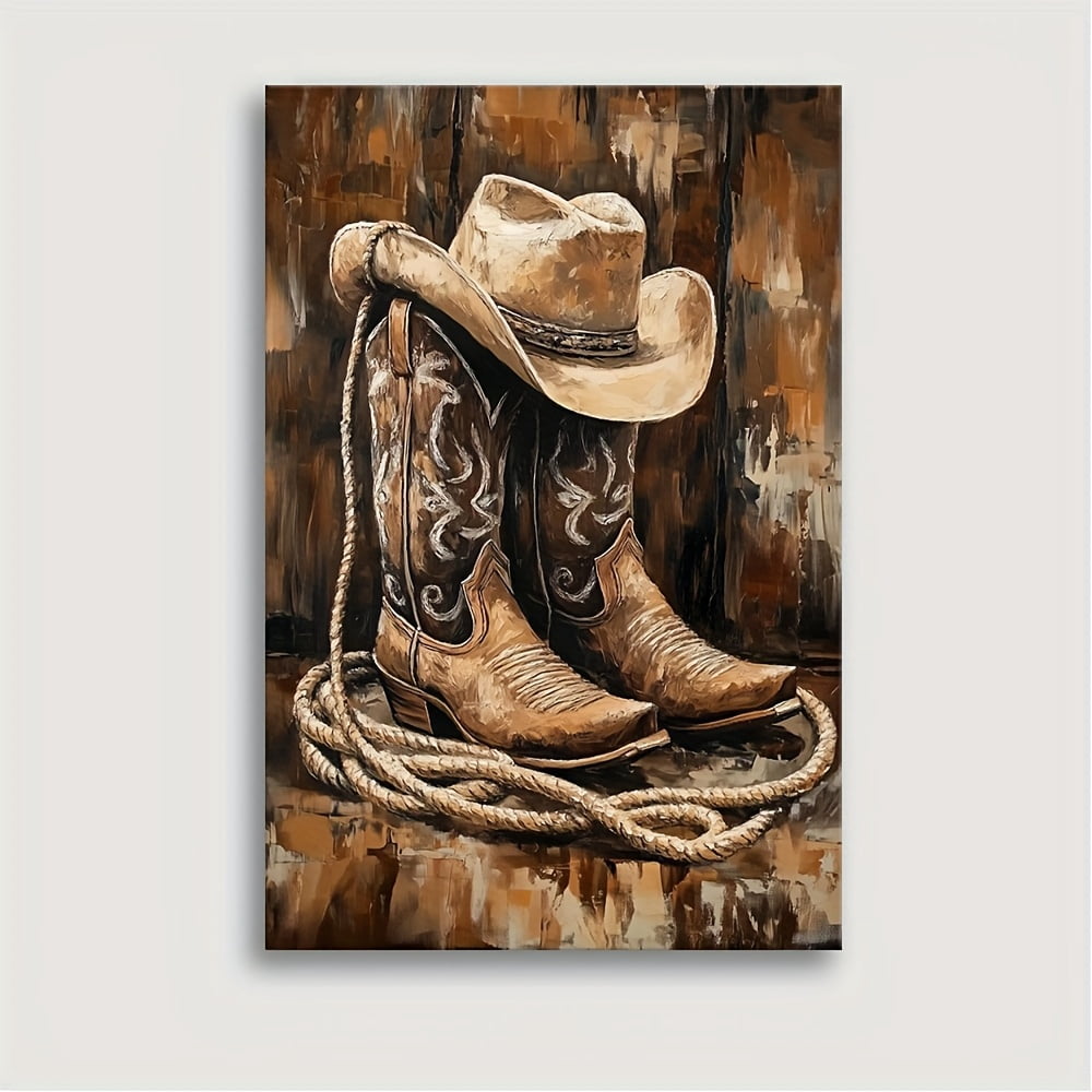 Wallume Store Western Cowboy Boots & Hat Canvas Wall Art - Affordable ...