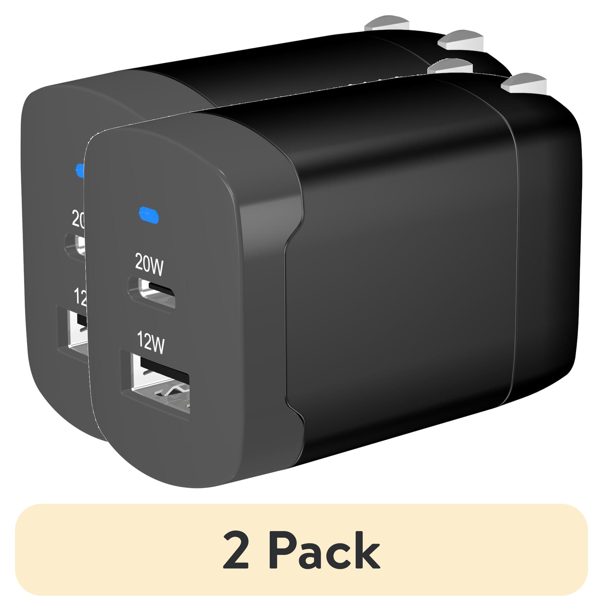 (2 pack) Walmart 32w PD Dual port Wall Charger, Folding Plug, Black ...