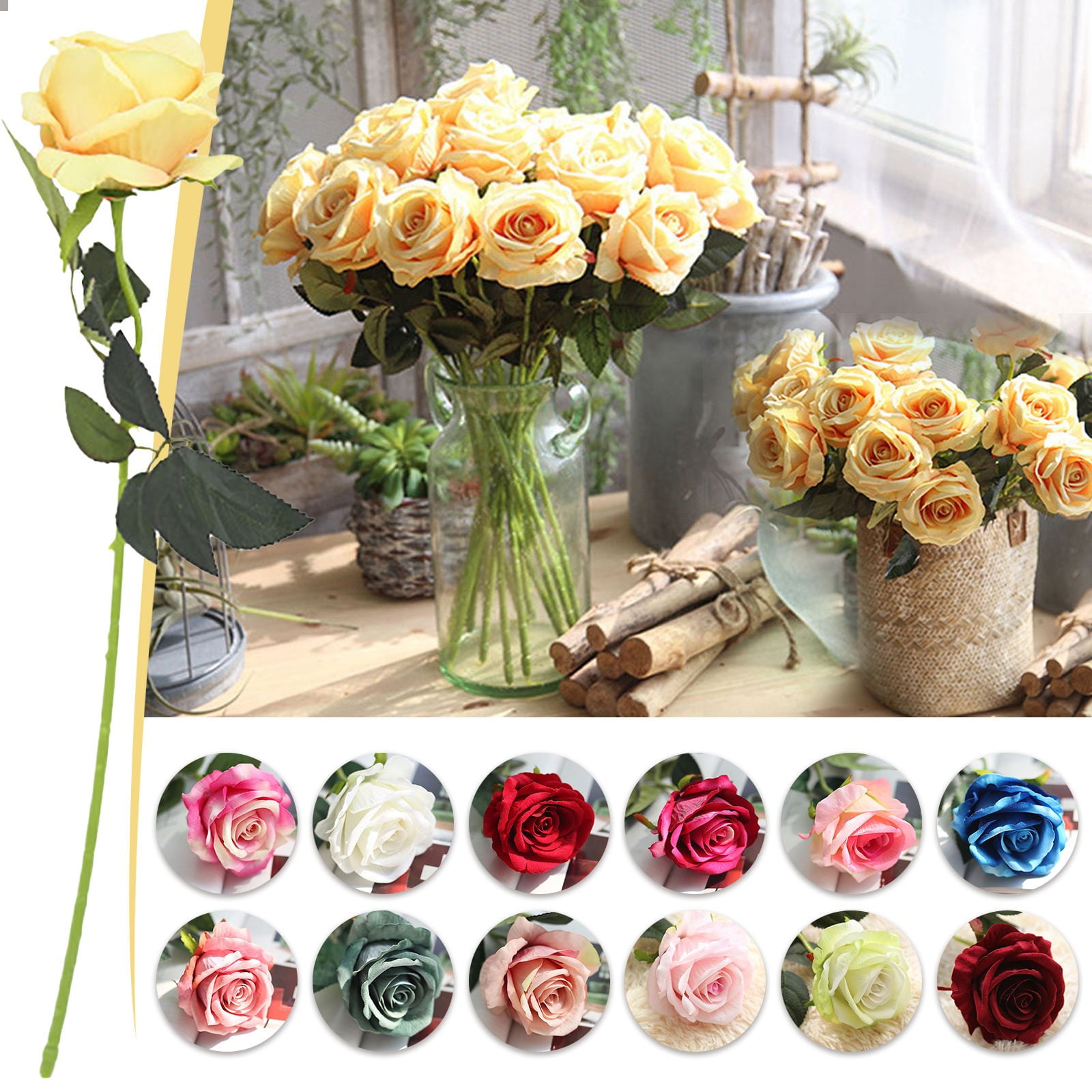 Walmart+ Deals, 3X Artificial Roses Artificial Rose Flowers Simulation ...