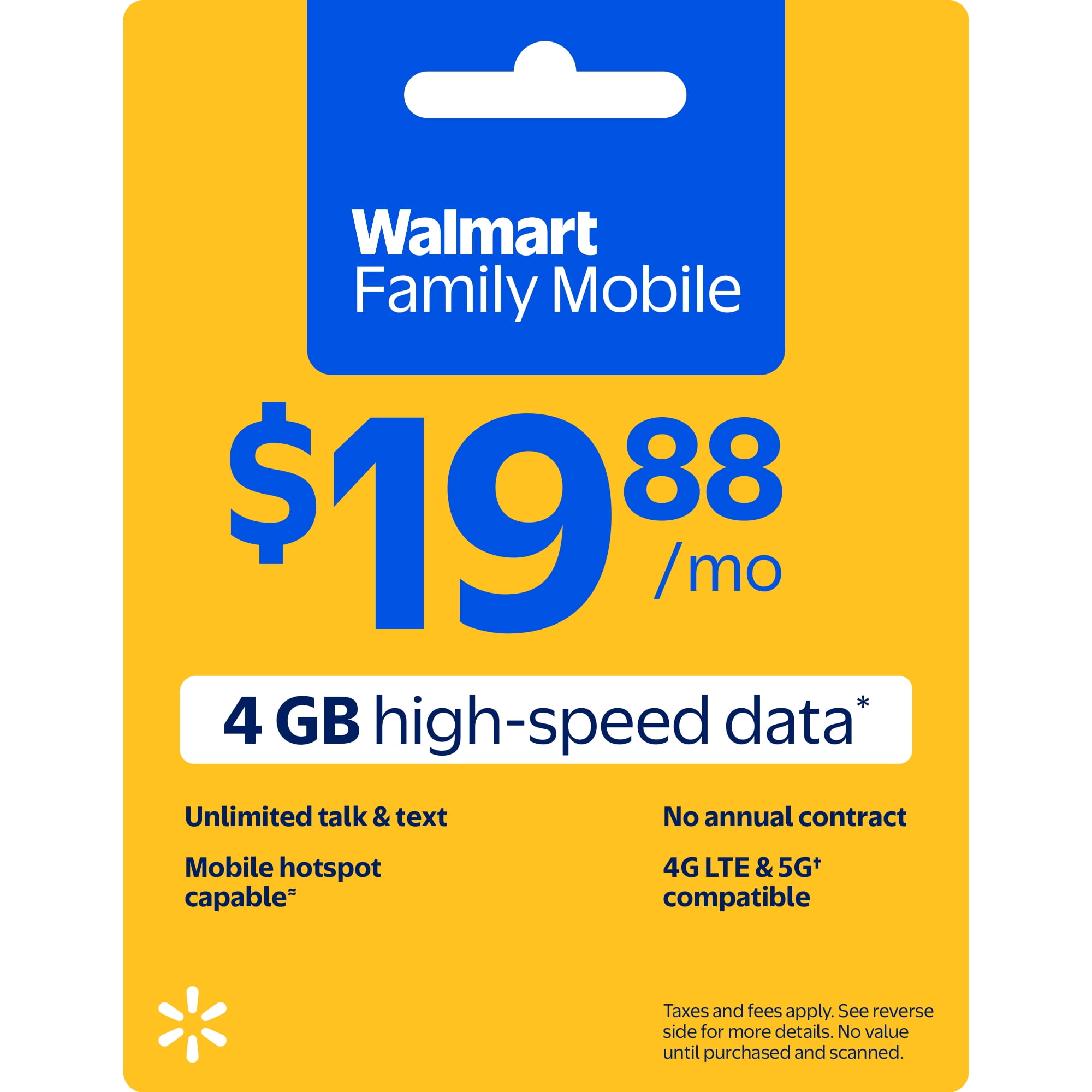 Walmart Family Mobile Unlimited Talk & Text Monthly Prepaid Plan (4 GB ...