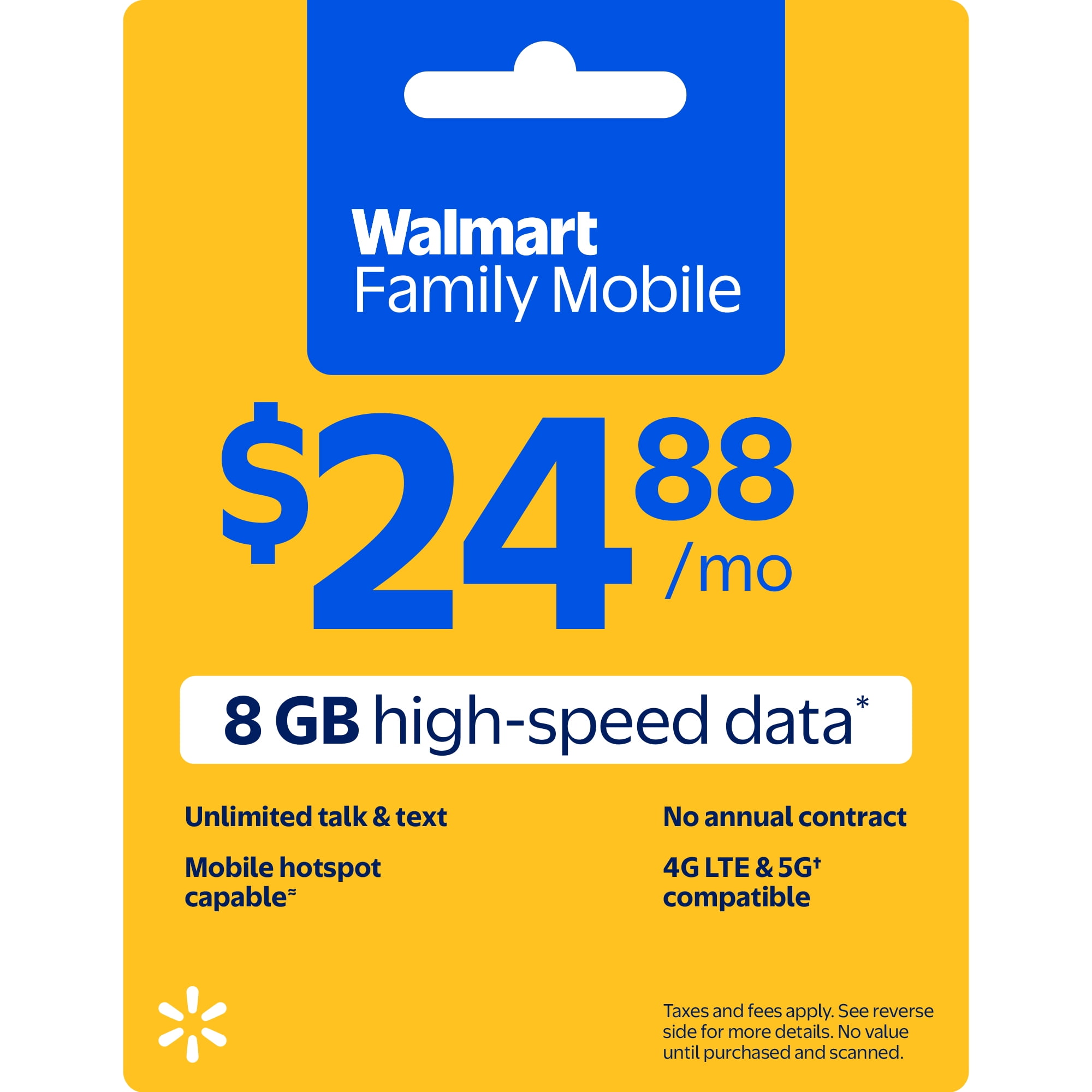 Walmart Family Mobile Unlimited Talk & Text Monthly Prepaid Plan (8 GB ...