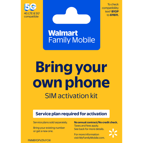 Walmart Family Mobile Bring Your Own Phone Mini Sim Kit (No Airtime ...
