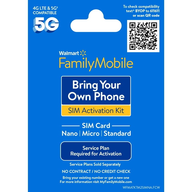 Walmart Family Mobile Bring Your Own Phone SIM Kit, No Airtime ...