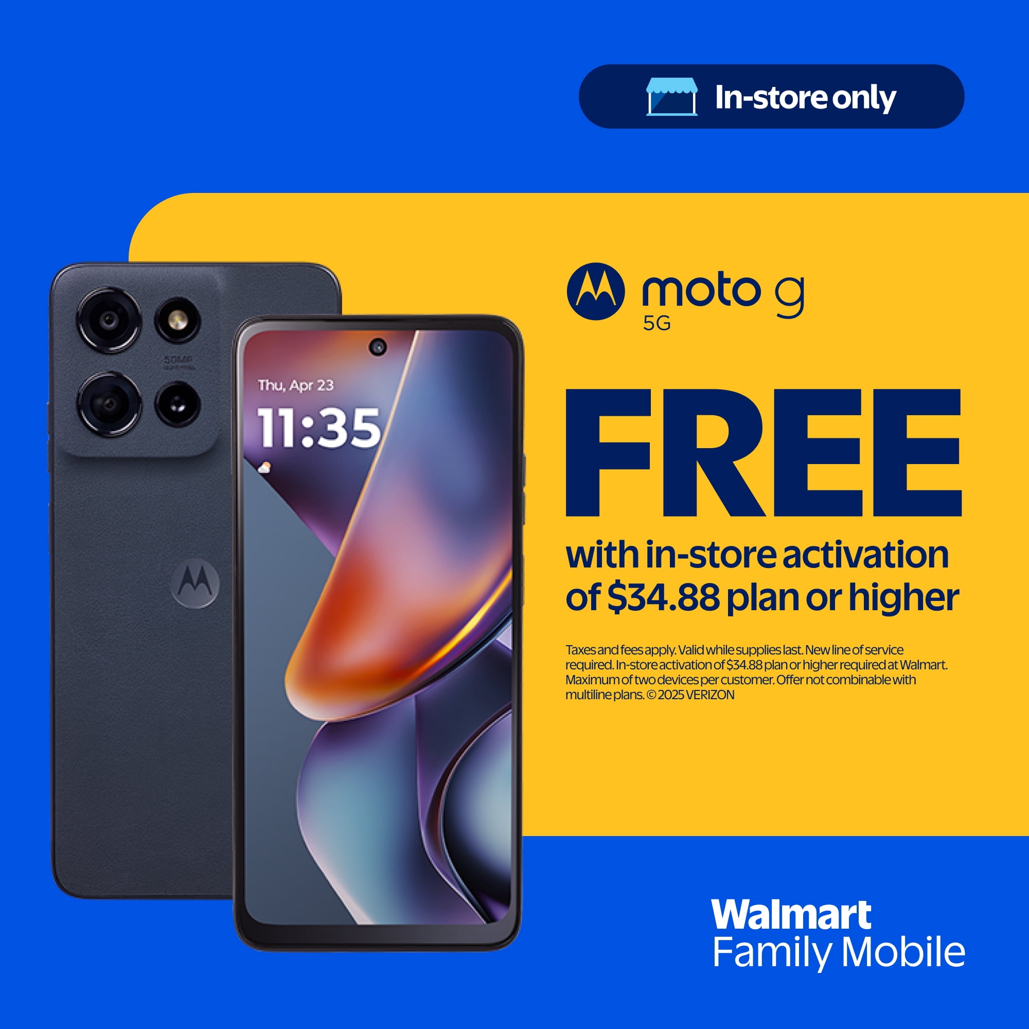Walmart Family Mobile Motorola moto g 2025, 5G, 64GB,Blue - Prepaid ...