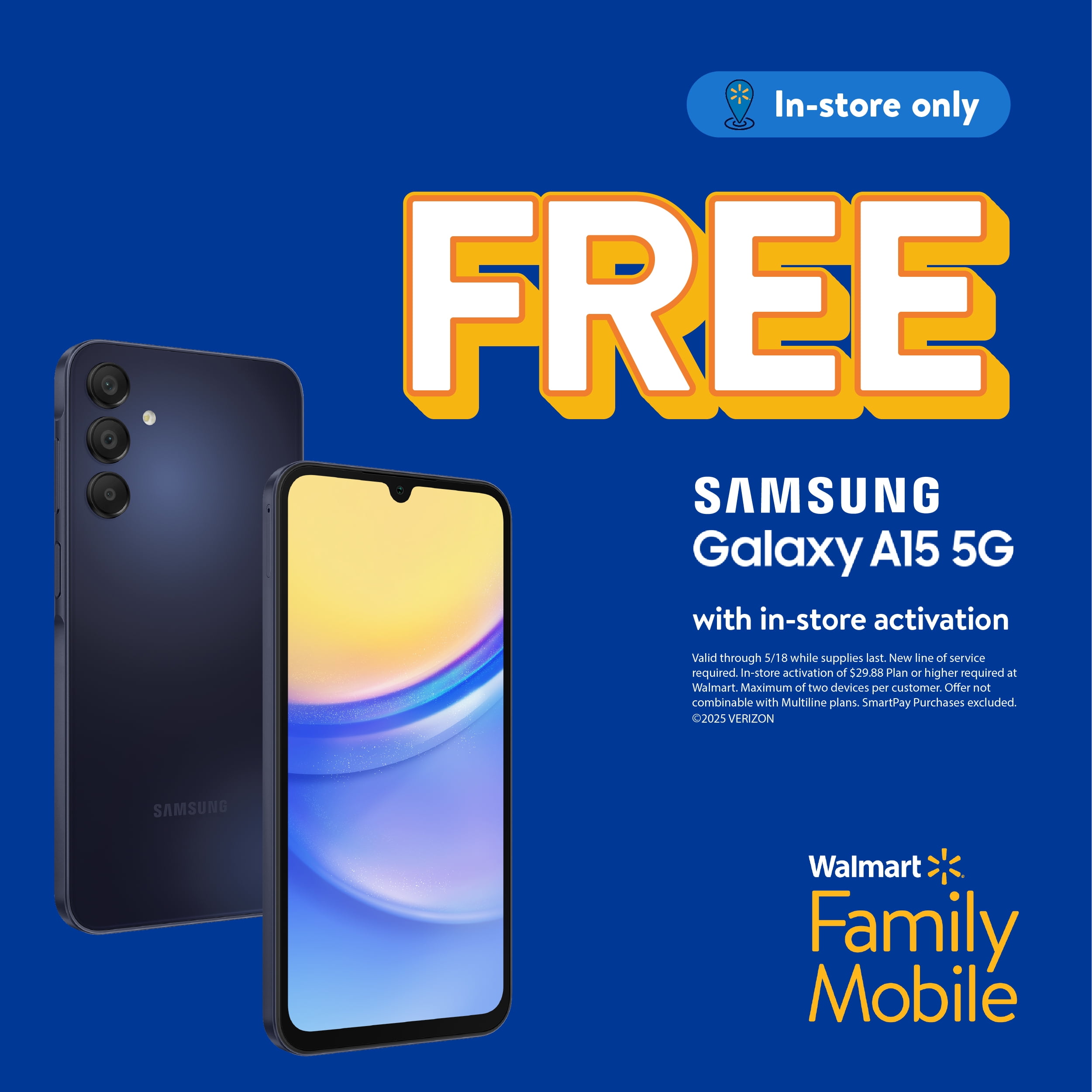 Walmart Family Mobile Samsung Galaxy A15, 64GB, 5G, Black - Prepaid ...