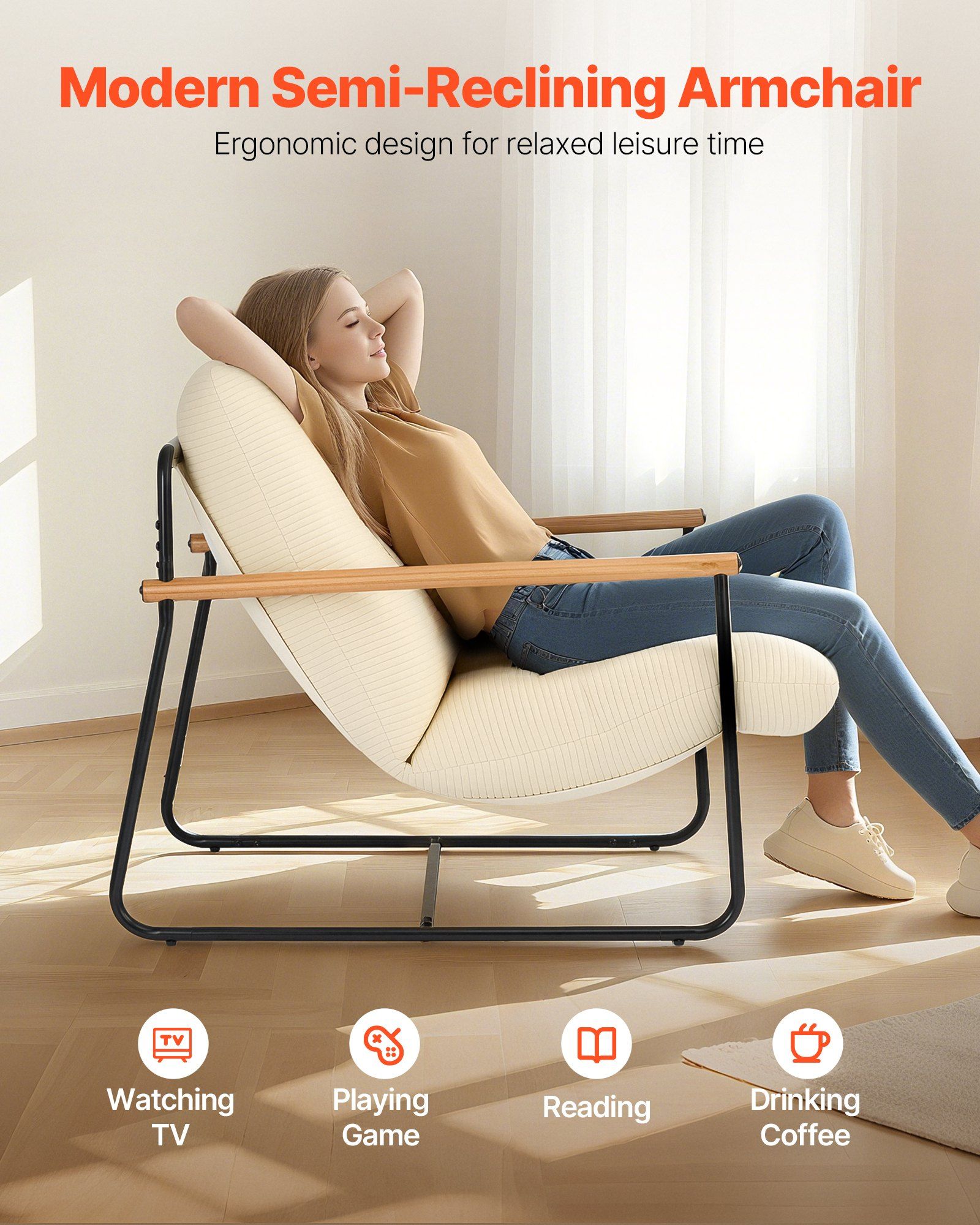 Walmart Modern Accent Chair with Metal Frame & Wooden Armrests, Plush ...