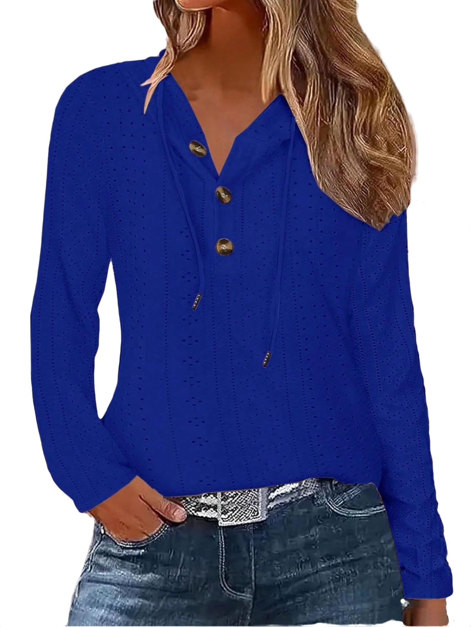 Walmart Women's Solid Long Sleeve High Stretch Jacquard Pattern Blue ...