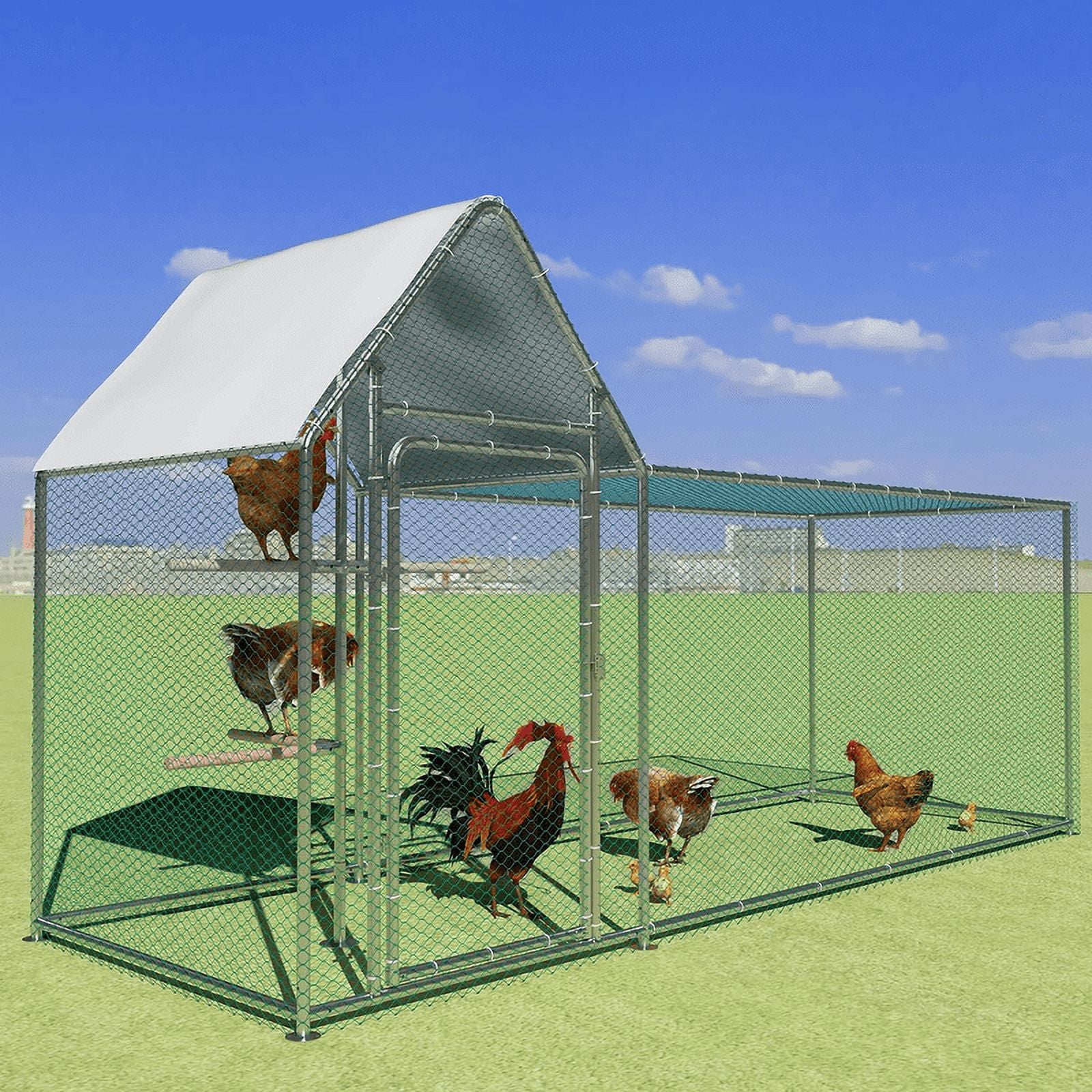 Walnest 10ft Large Metal Chicken Coop with Climbing Frame, Walk-in ...