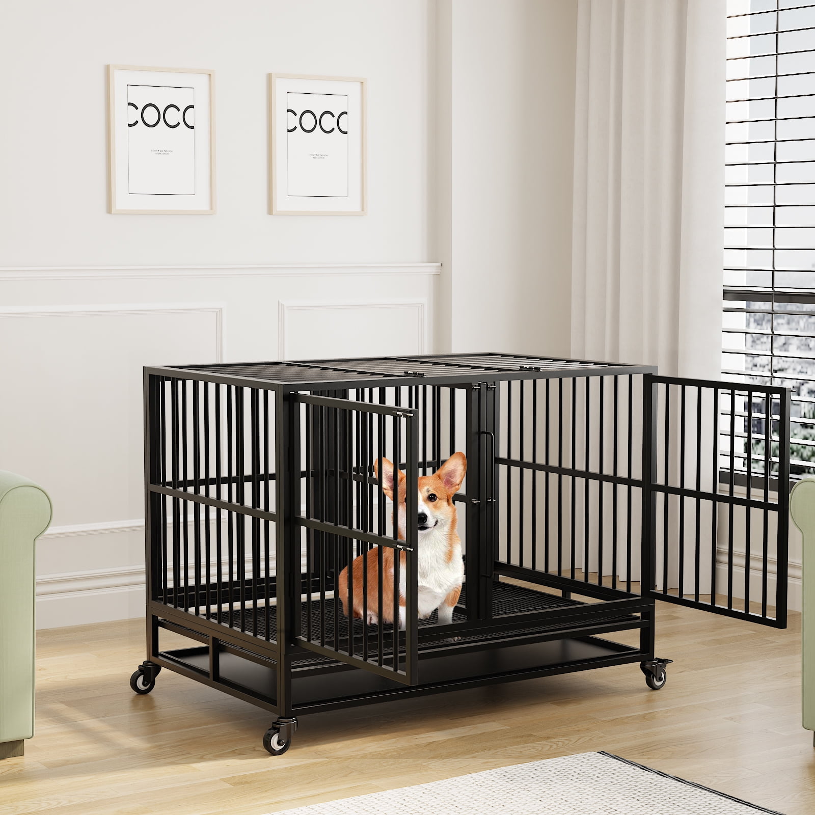 Walnest (48in) Large Heavy Duty Dog Crate Rustproof Sturdy Partition ...