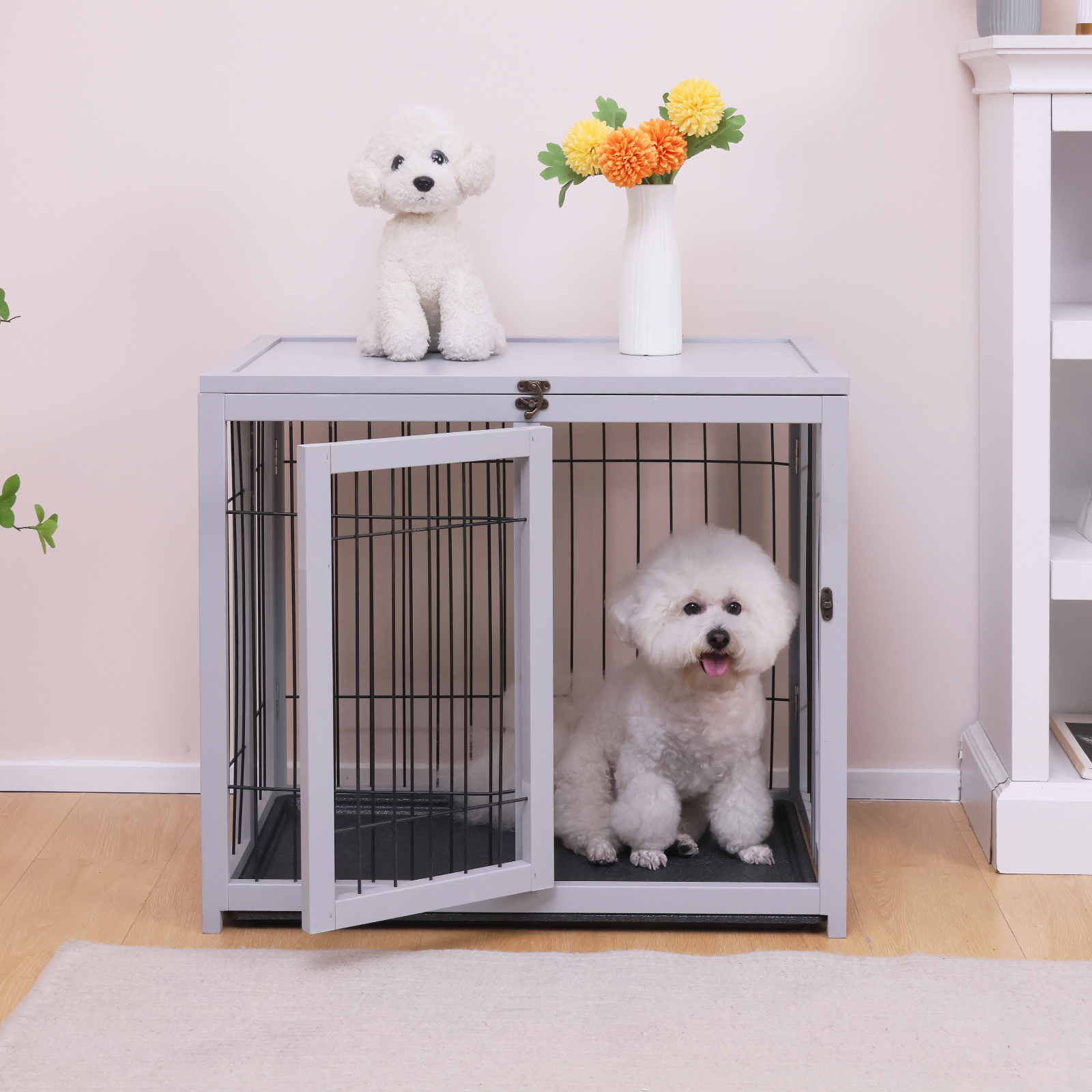 Walnest Wooden Pet Kennel End Table, Dog Crate Furniture with Door for ...