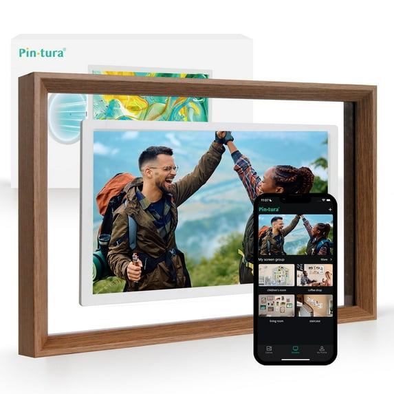 Walnut 10.1" Digital Picture Frame – 64GB+8GB Cloud Digital Photo Frame ...