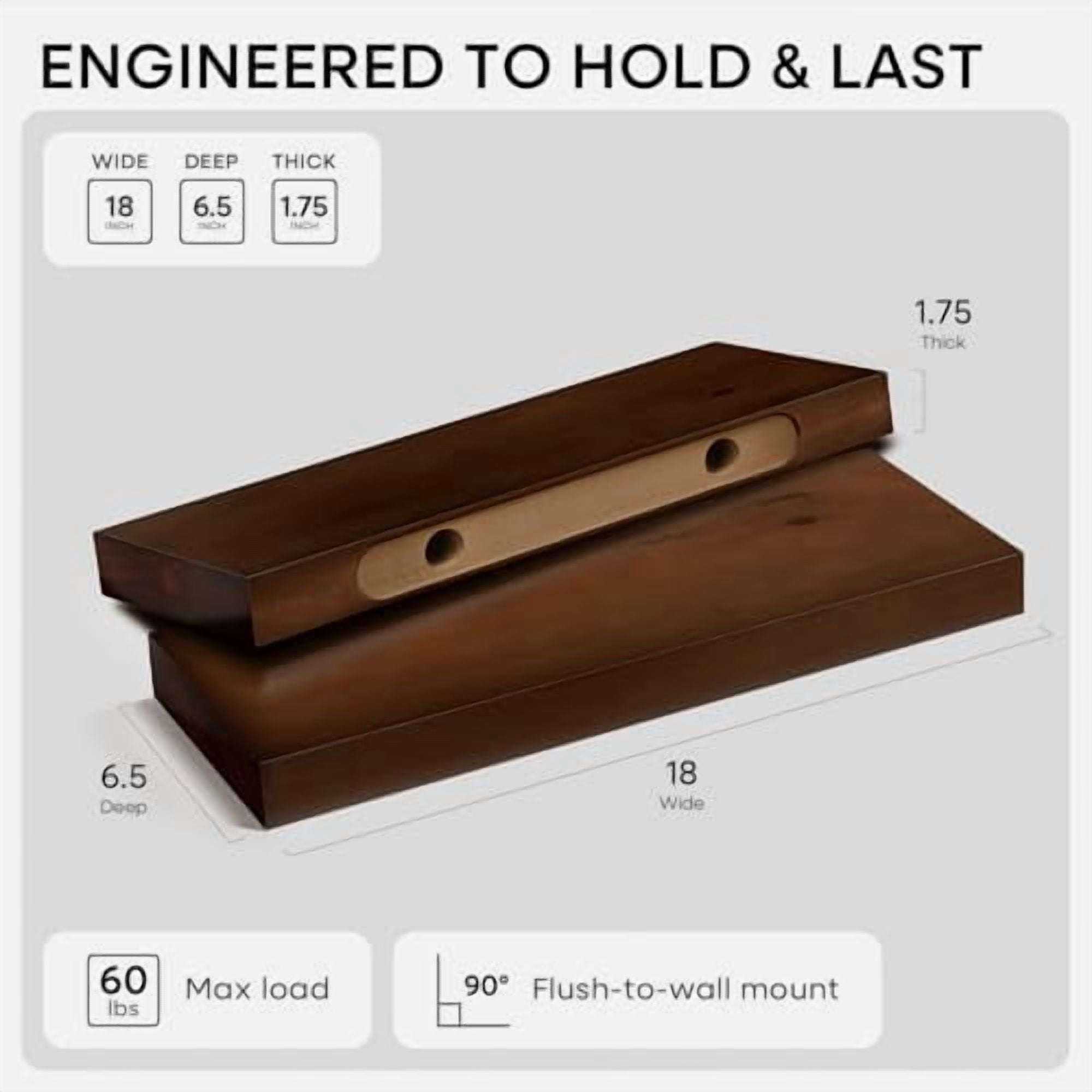 Walnut 18 inch Floating Shelf, High End Solid Real Wood 18inch Floating ...