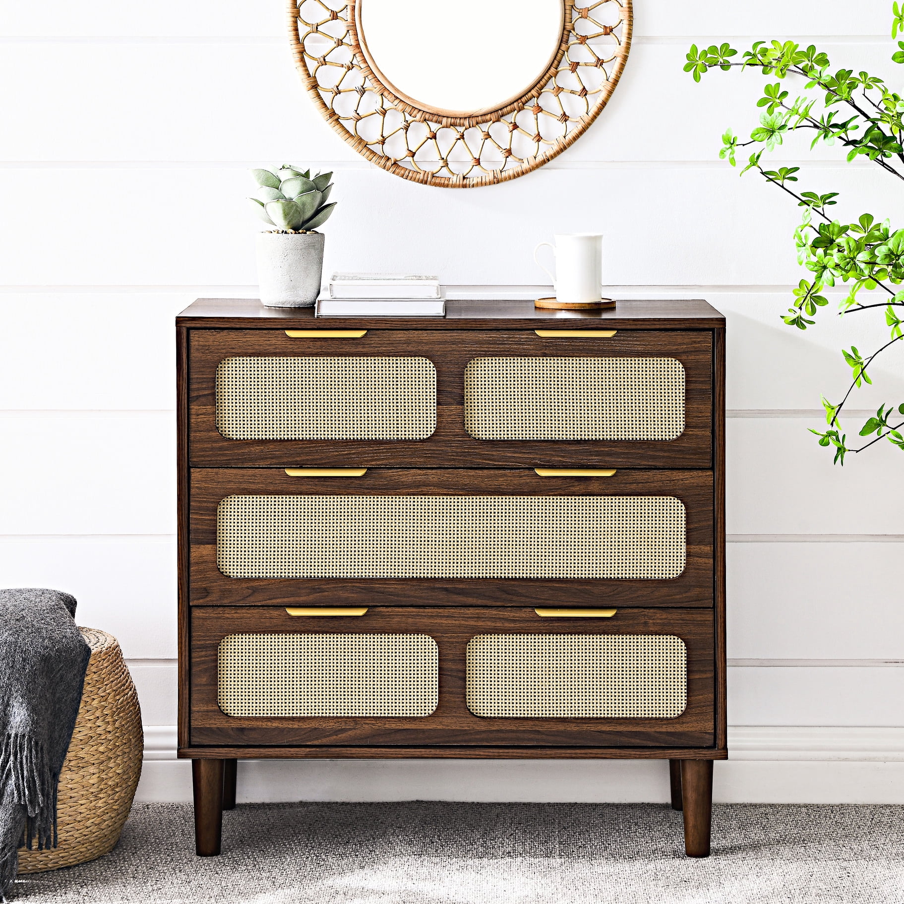 Walnut 3 Dresser - Modern Chest With Spacious Storage For Hallway 3 ...