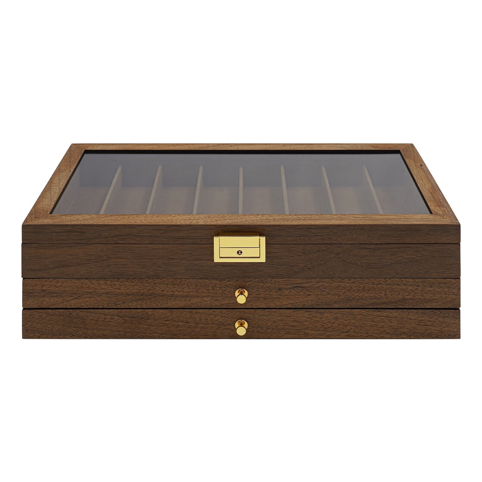 Walnut 3-Tier Knife Storage Box - Lockable Display Case with Glass Lid ...