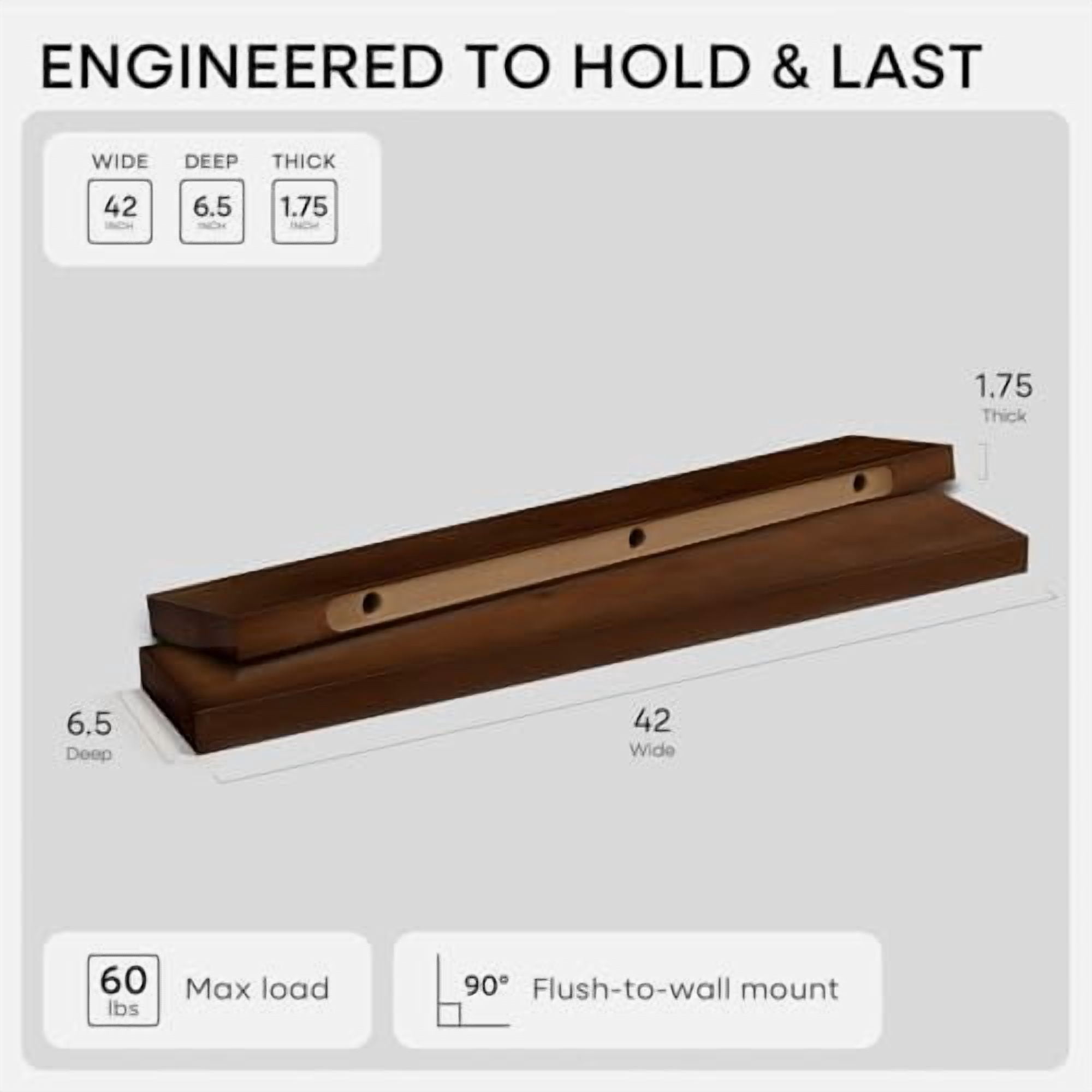 Walnut 42 inch Floating Shelves, High End Solid Real Wood 42inch ...