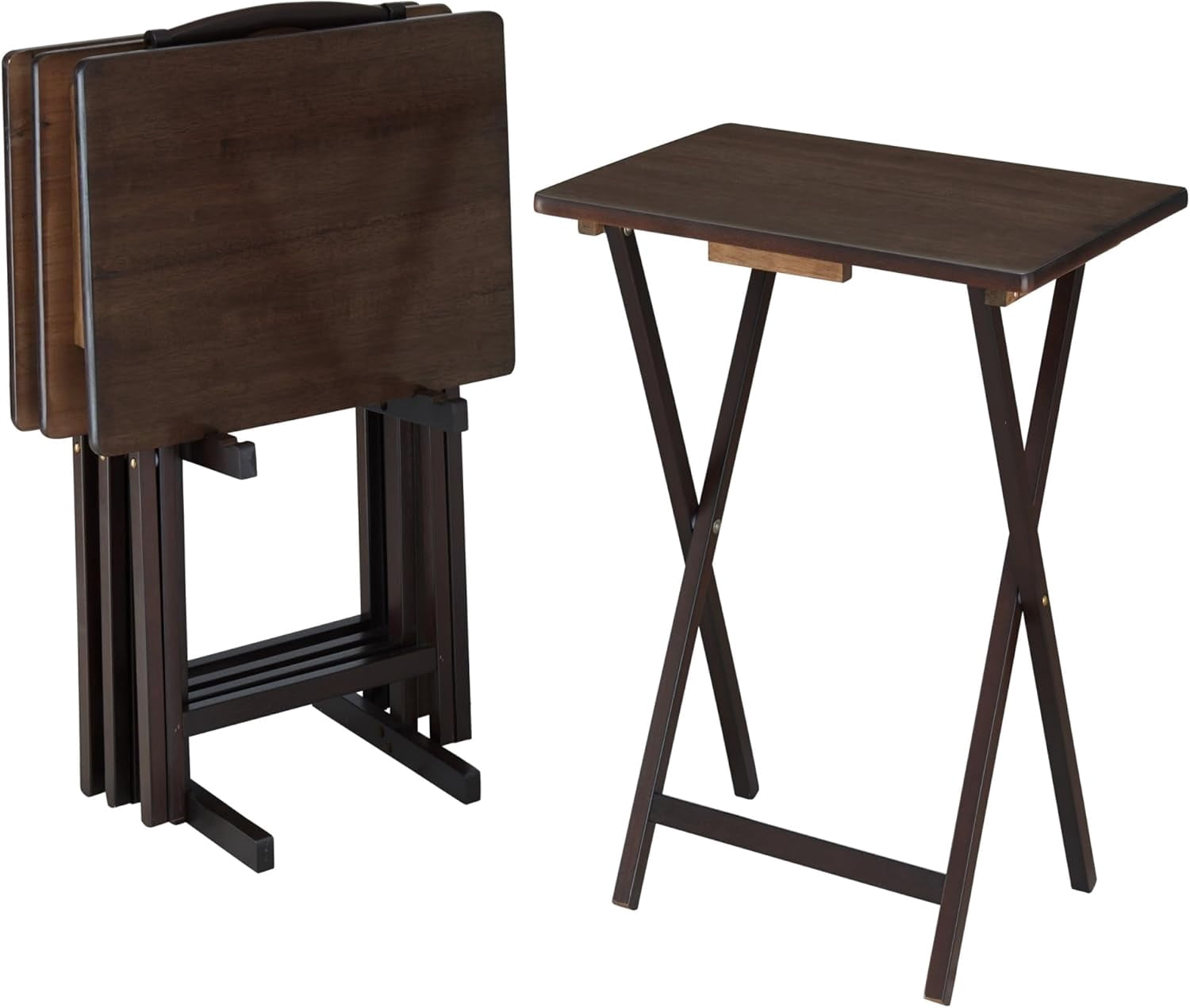 Walnut 5-Piece Folding TV Tray Table Set 19 x 15 x 26 Inch (4 Table + 1 ...