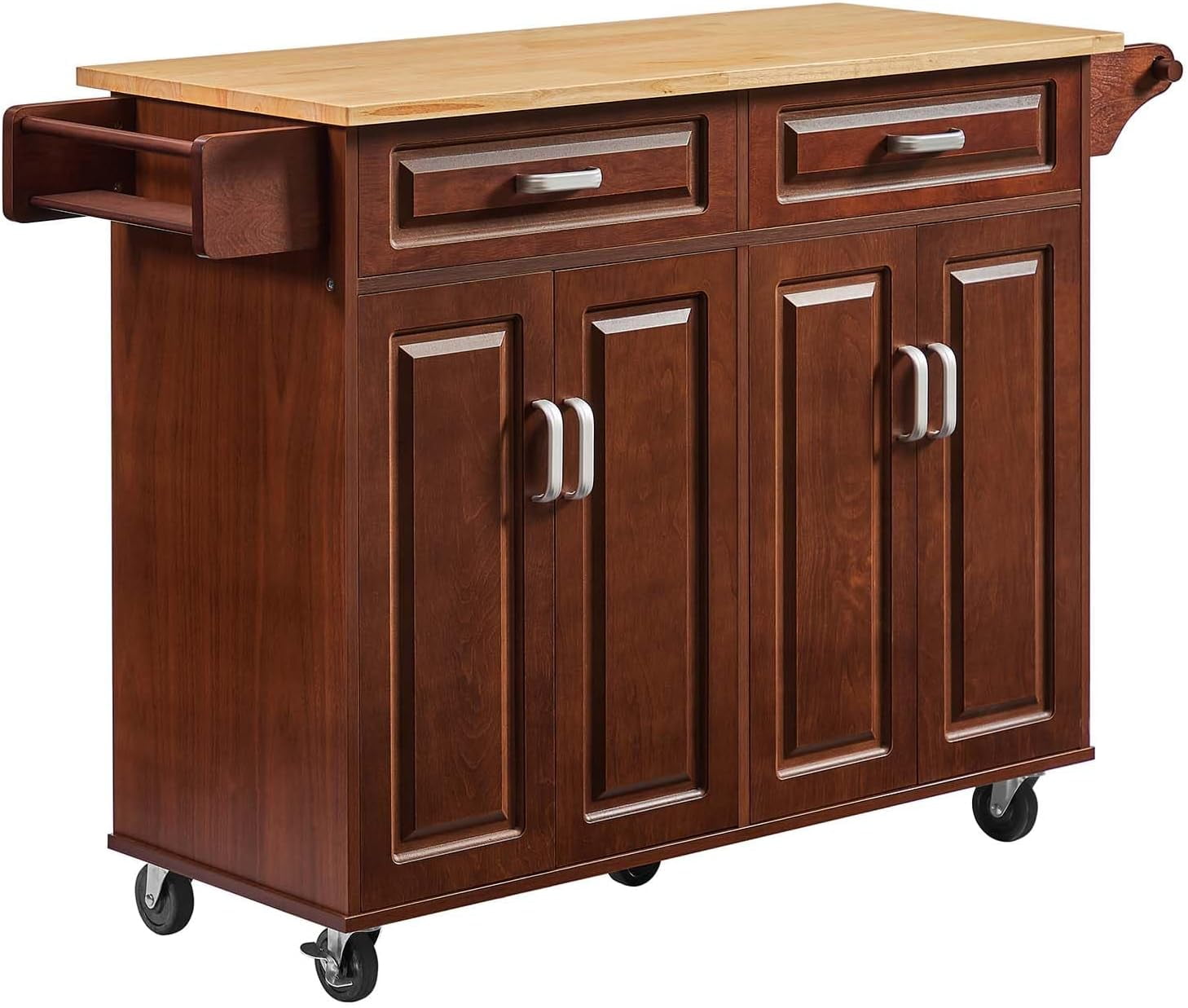 Walnut 54" Rolling Kitchen Island on Wheels, Large Kitchen Island Cart ...