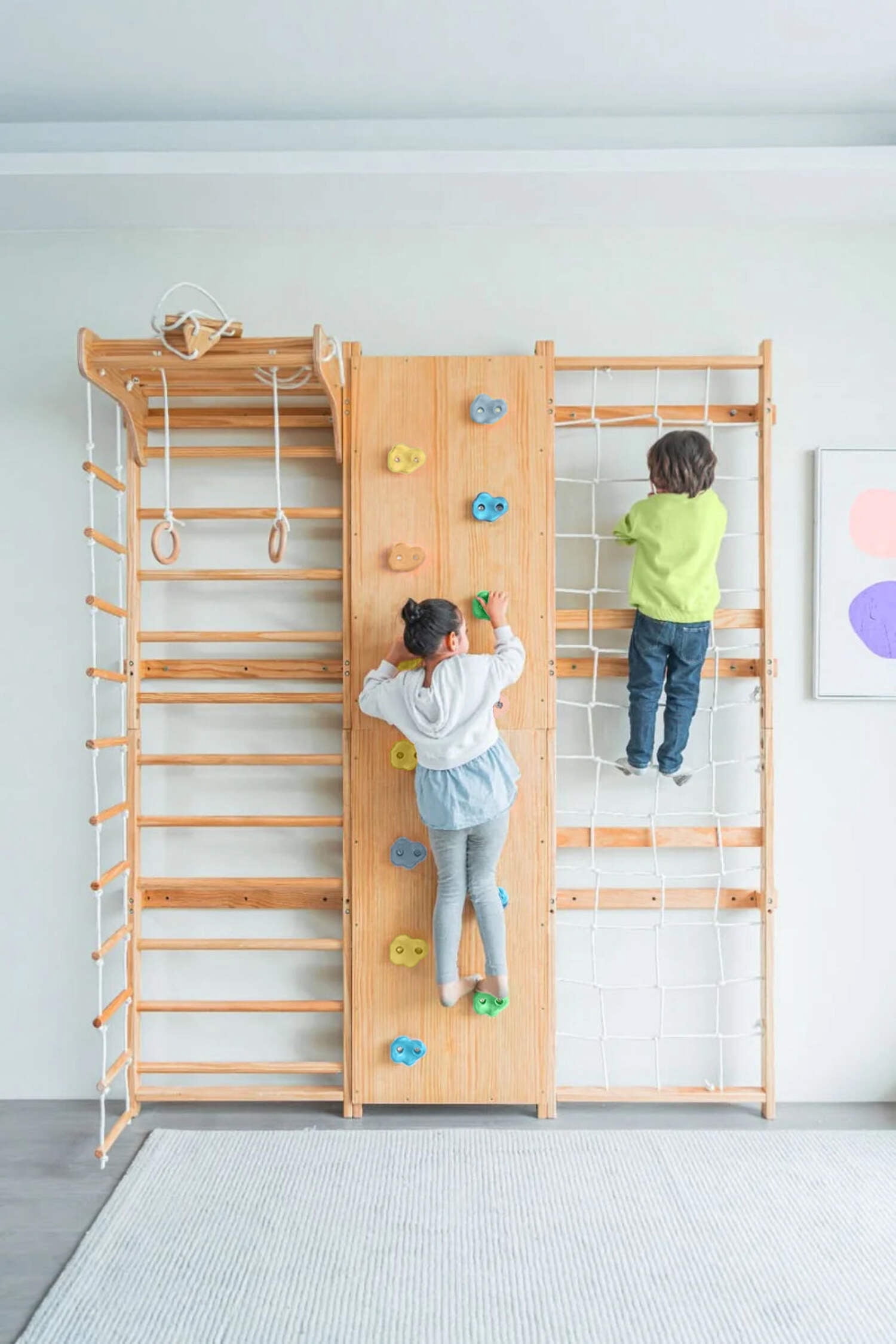 Walnut 9-in-1 Swedish Ladder Wall Gym | Indoor Wooden Climber Activity ...