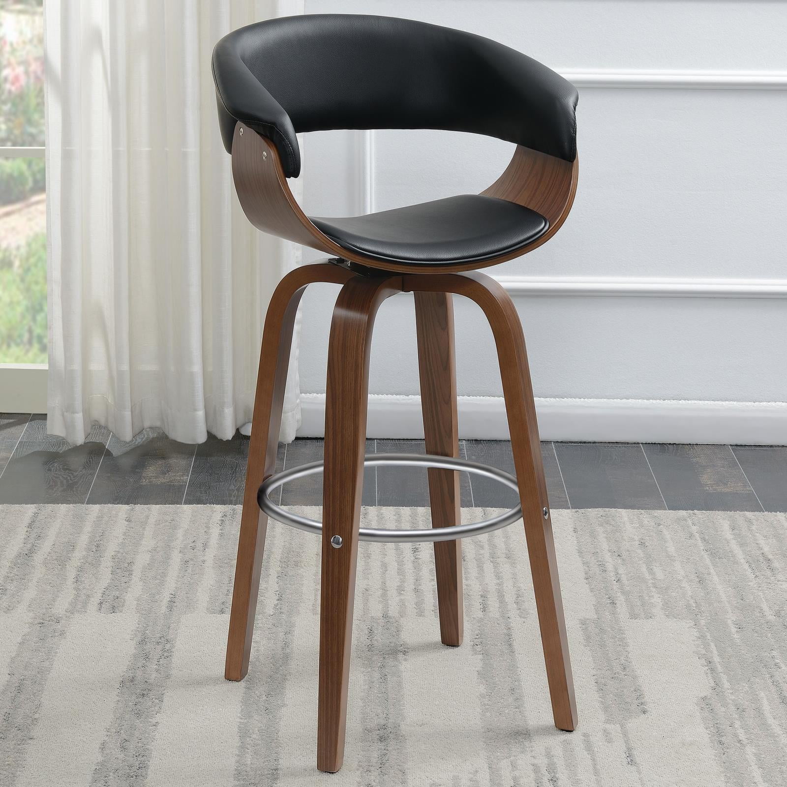 Walnut And Black Swivel Bar Stool Solid Walnut Brown Dining Room Foam ...