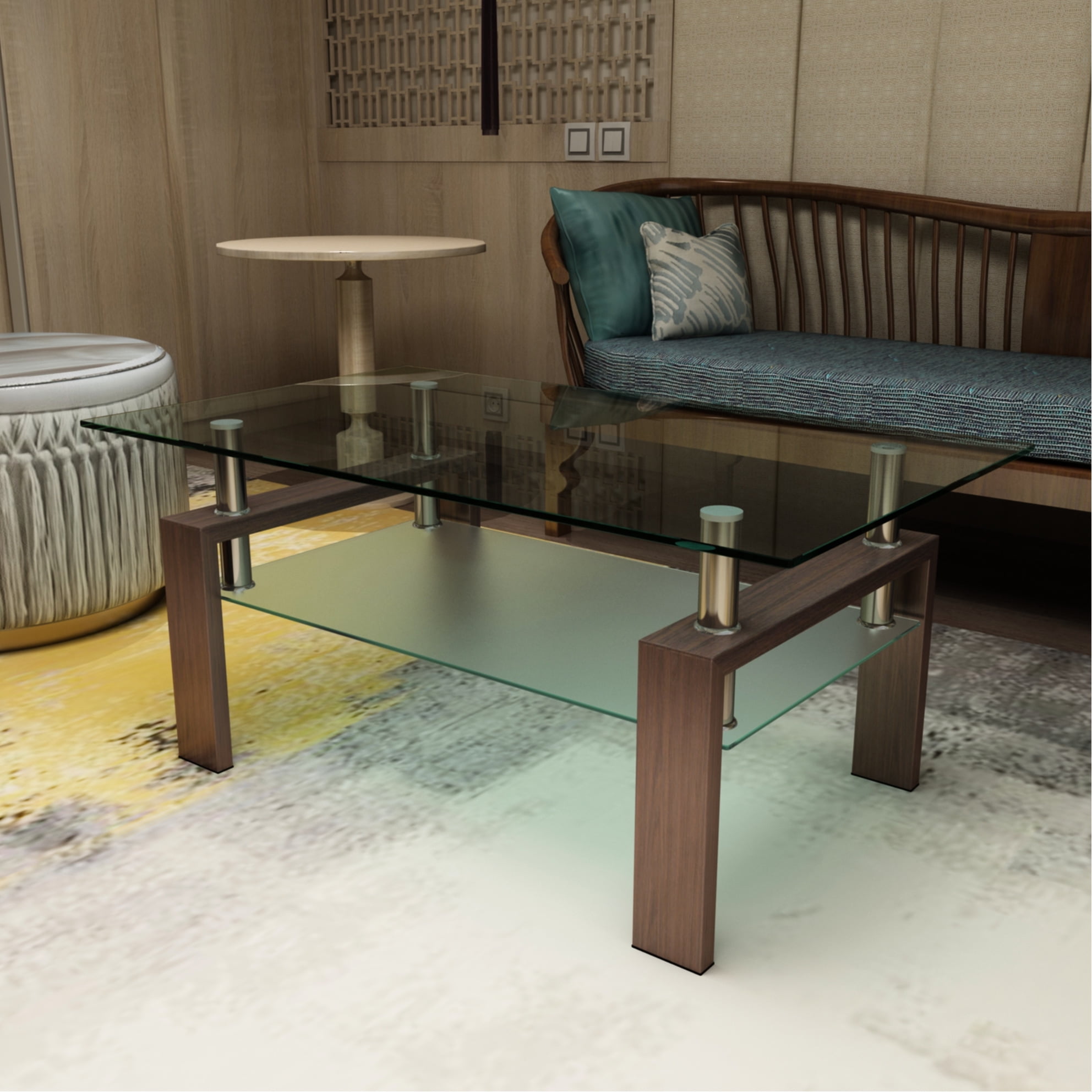 Walnut And Glass Coffee Table - Practical Storage Solution For Living ...