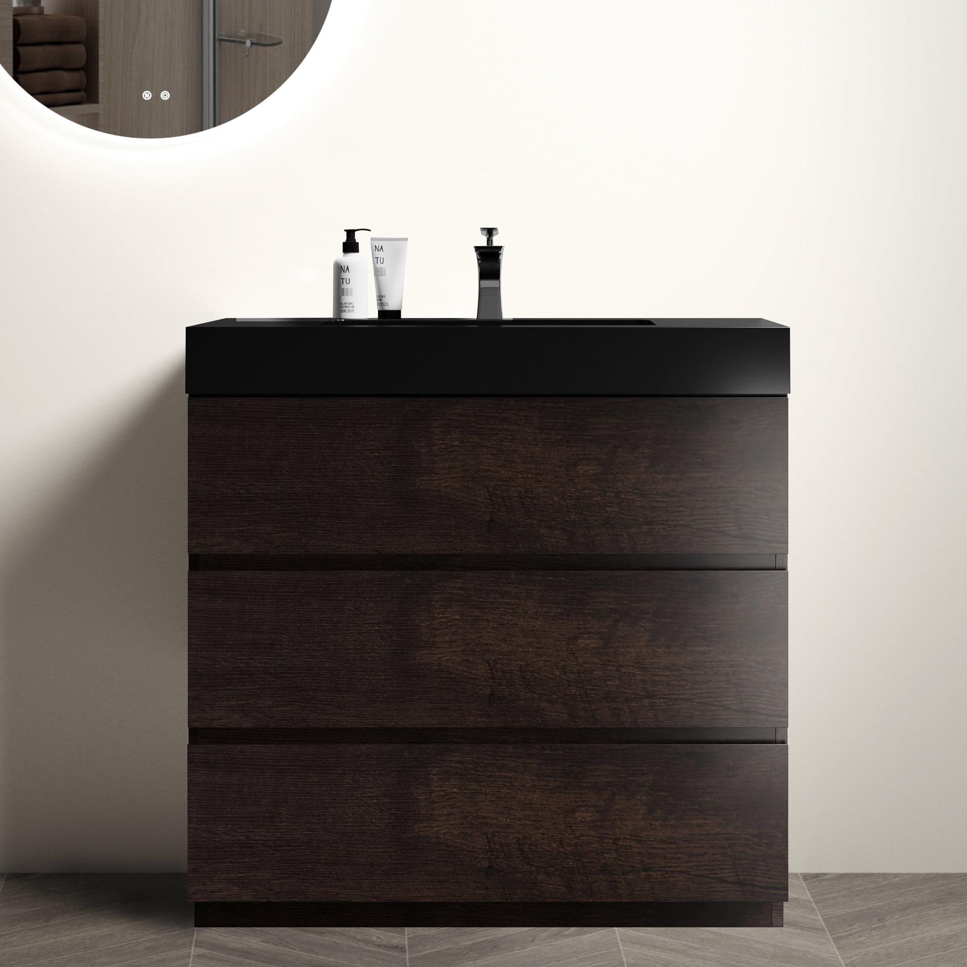 Walnut Bathroom Cabinet With Sink - 36", Modern Style 36" Vanity Sink ...