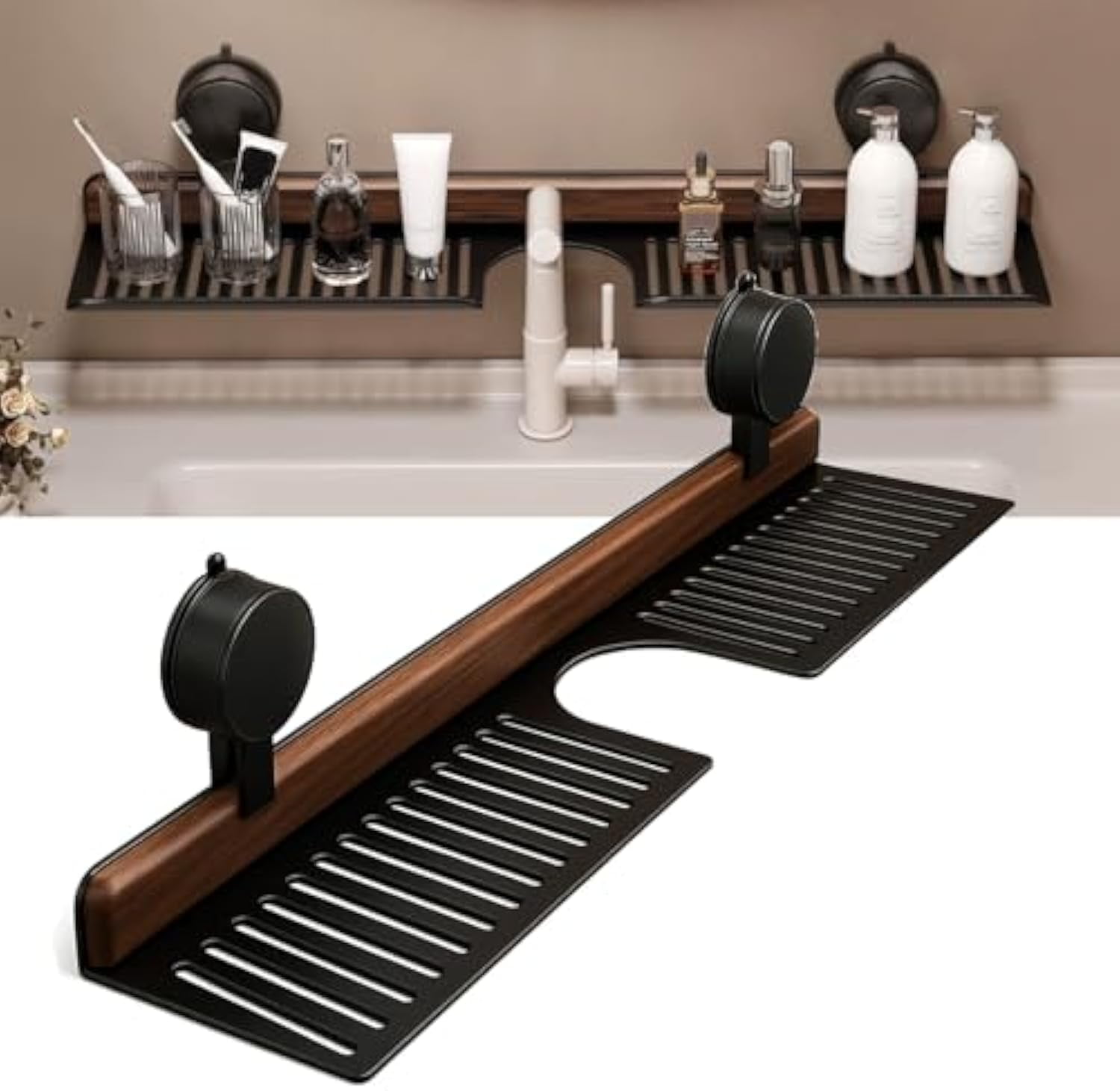 Walnut Bathroom Kitchen Suction Cup Shelf, 2025 New Bathroom Shelf ...