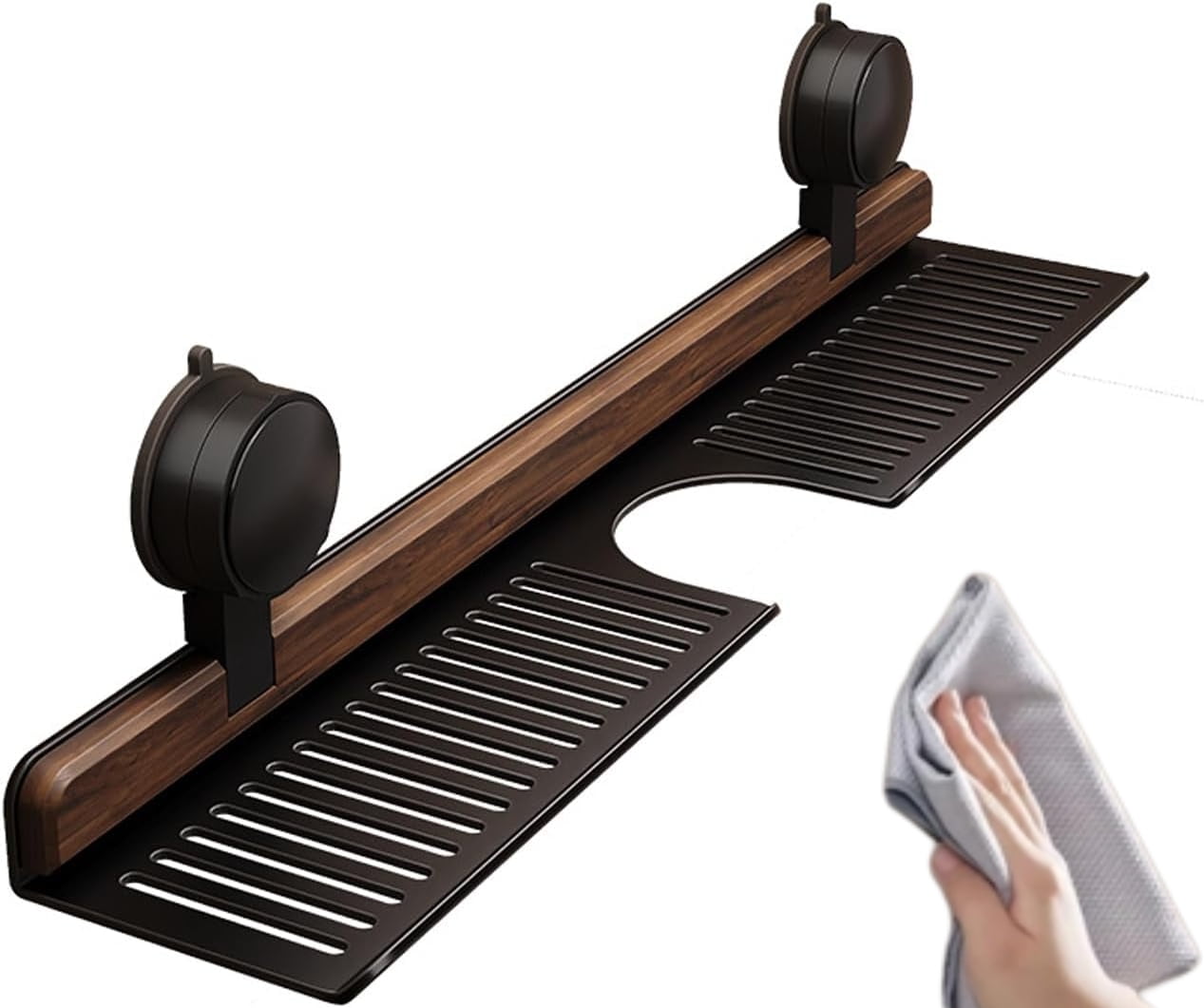 Walnut Bathroom Kitchen Suction Cup Shelf, Wall Mounted Sink Organizer ...