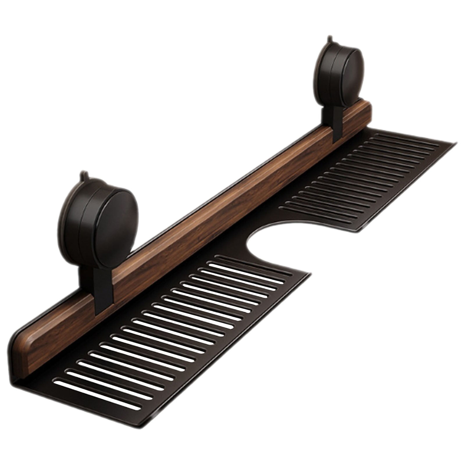 Walnut Bathroom Shelf Over Faucet - No Drill Suction Cup Sink Organizer ...