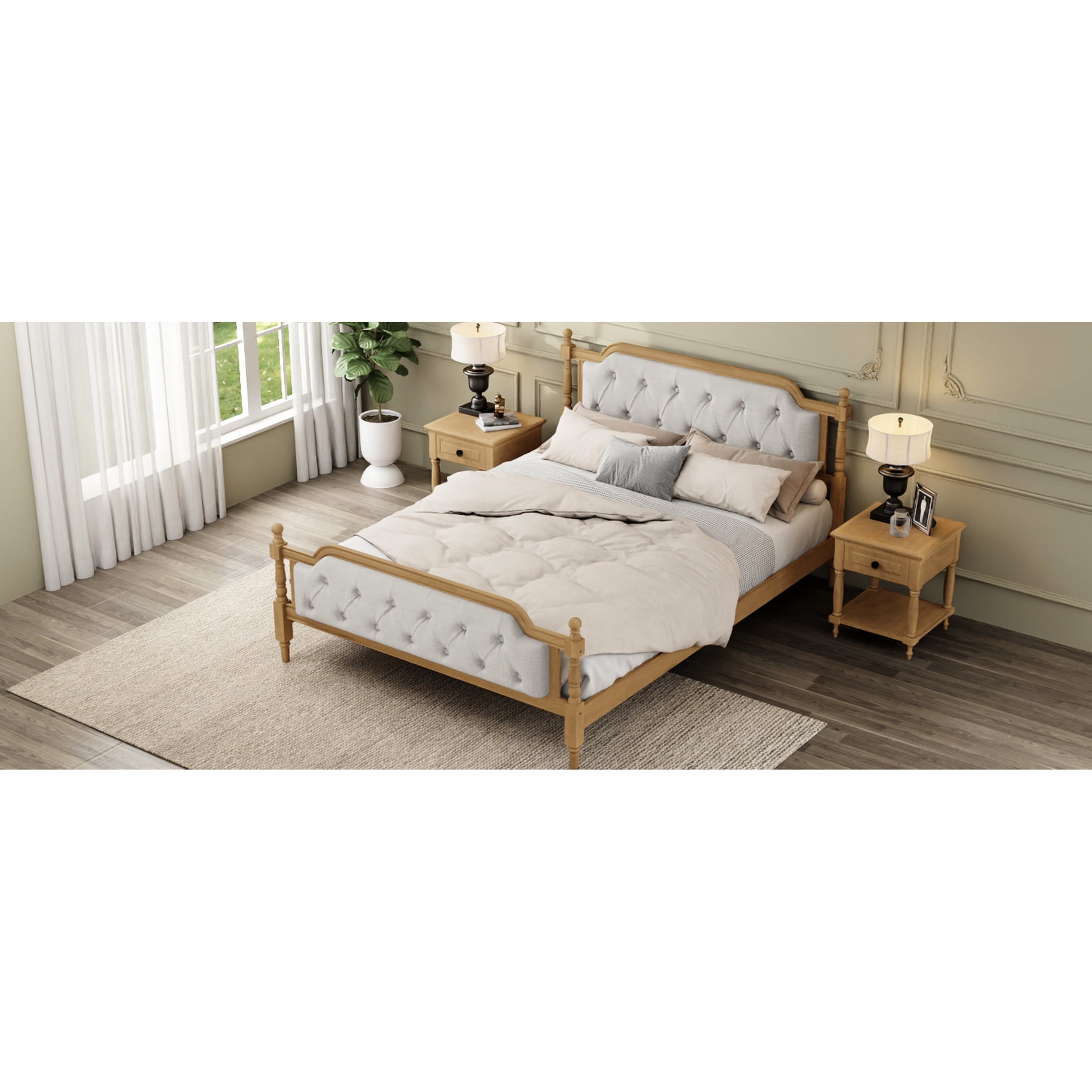 Walnut Bed, Tufted Headboard - Strong Structure, No Box Spring ...