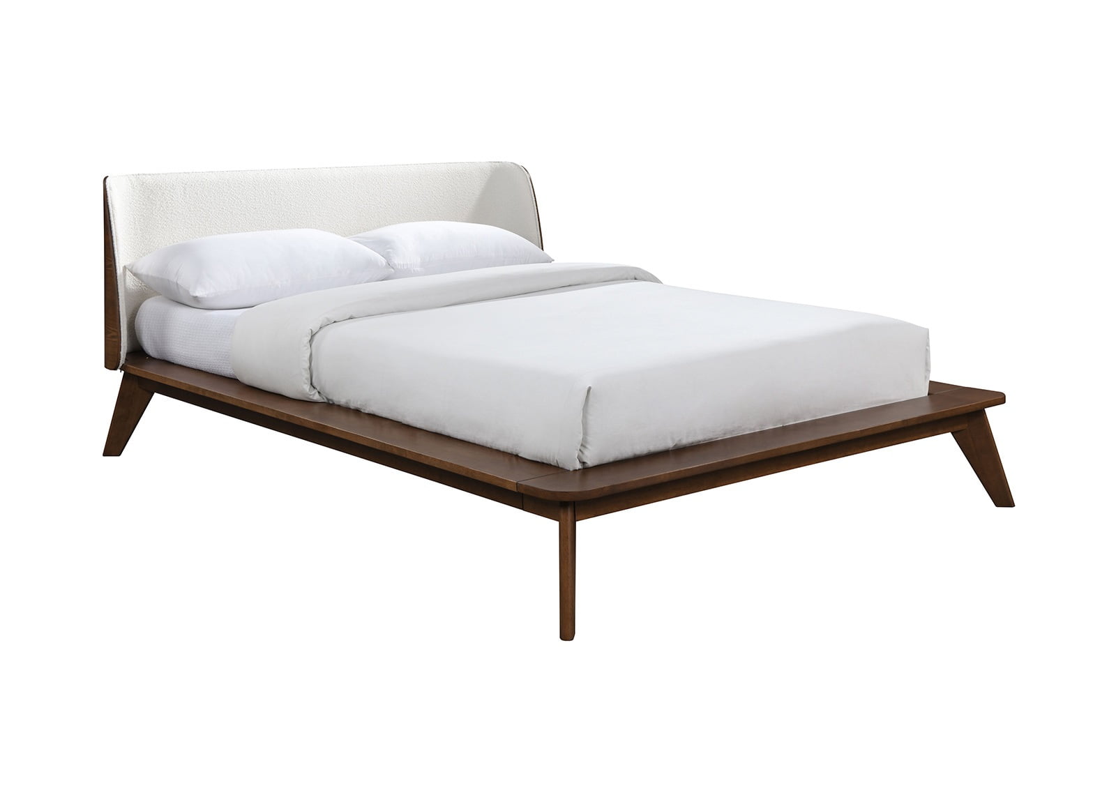 Walnut / Beige Color King Size Bed 1pc Fabric Winged Edge Headboard ...