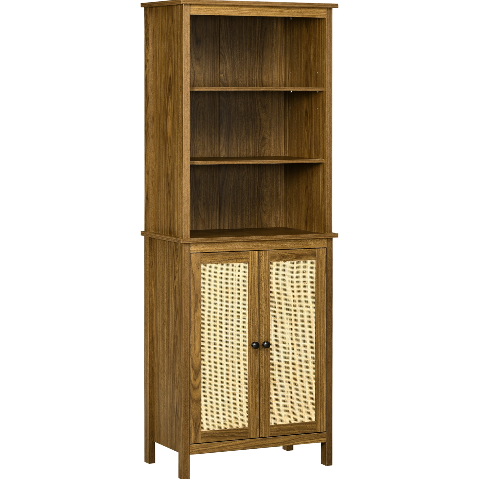 Walnut Bookcase With -embellished Cabinet And Open Storage - Spacious ...