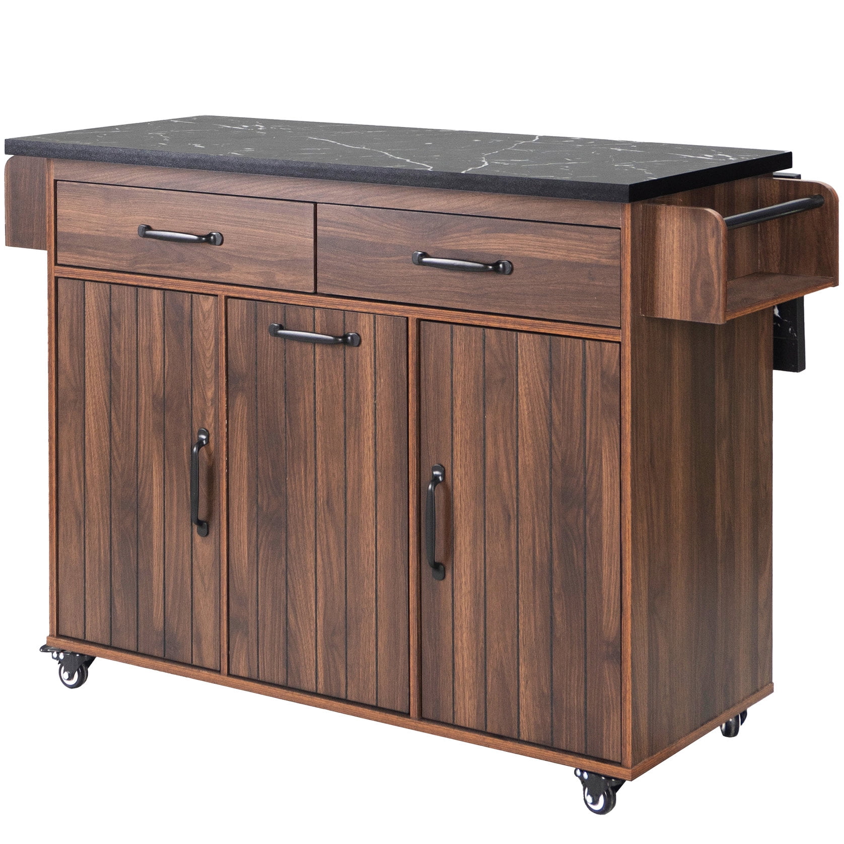 Walnut Brown Kitchen Island with Foldable Countertop and Storage ...