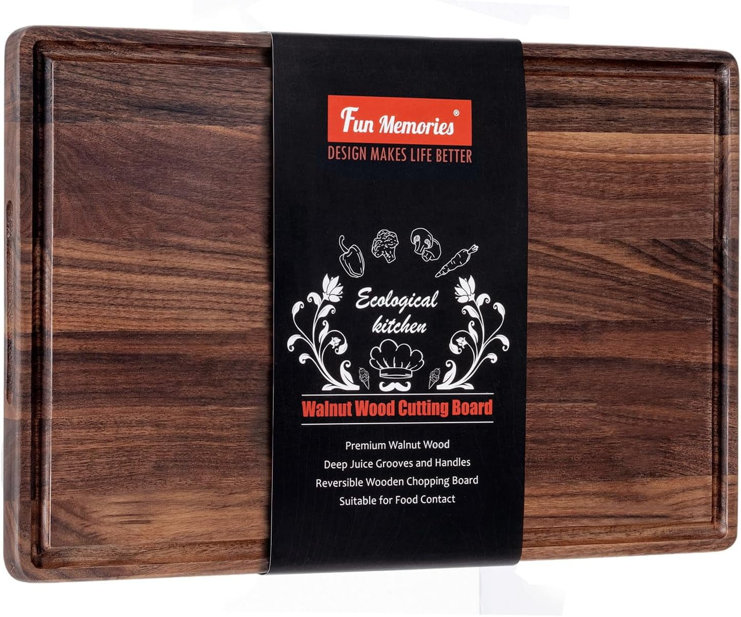 Walnut Butcher Block Cutting Board 11''x17'' - Heavy Duty Reversible ...