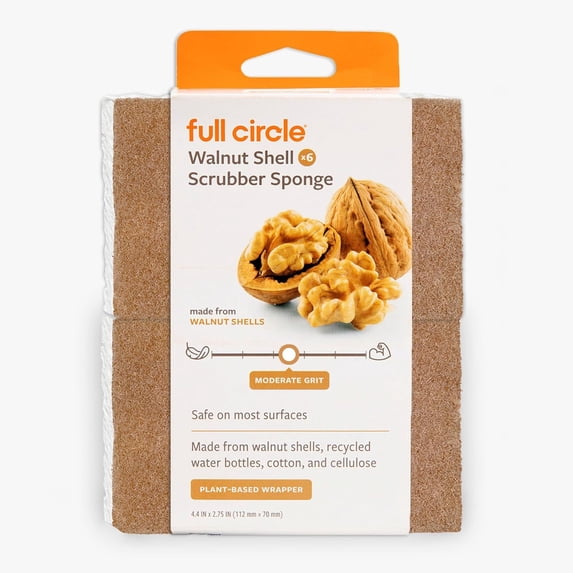 Walnut and Cellulose Scrubber Sponges – Pack of 6 – Powerful, Non ...
